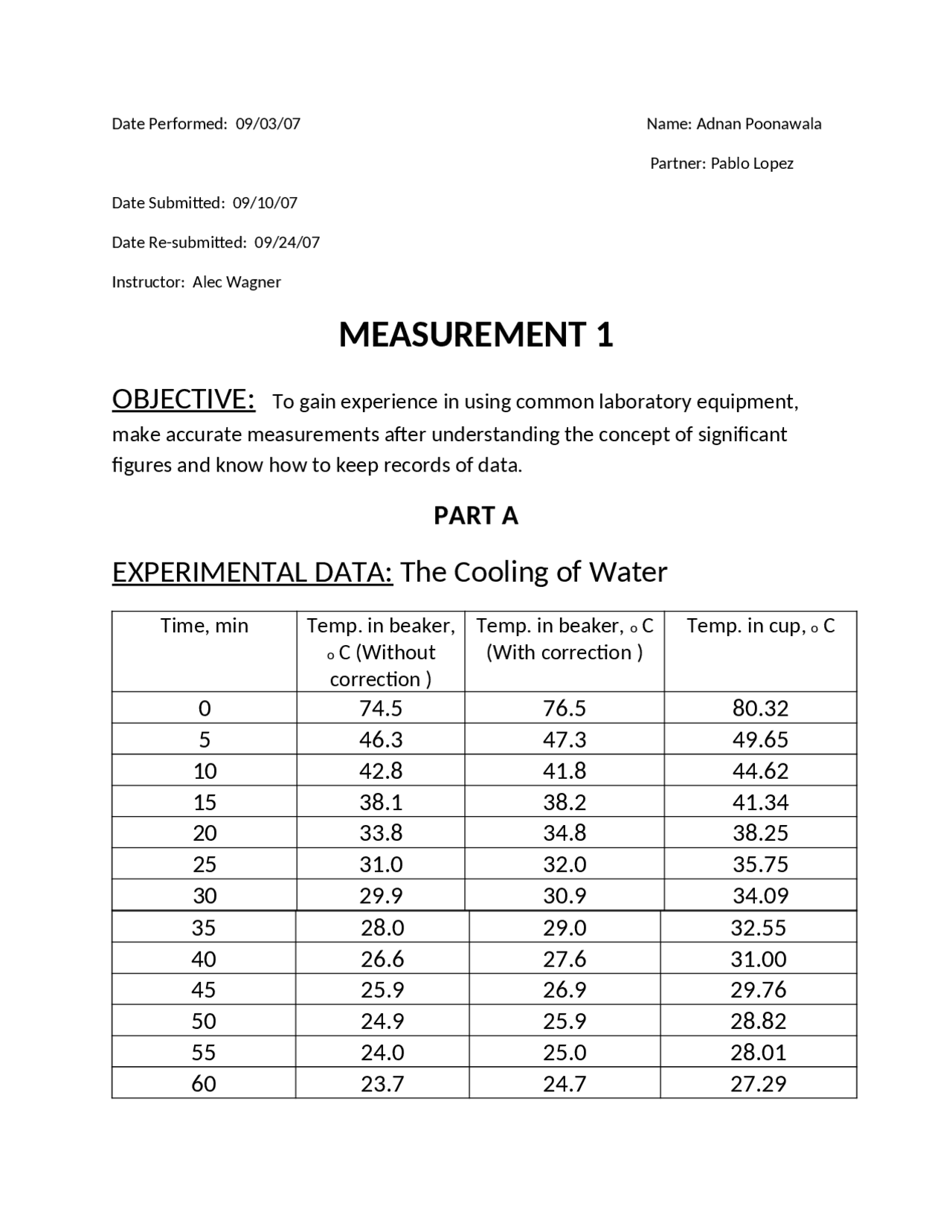 Cooling of Water - General Chemistry Lab | CHEM 1045 - Docsity