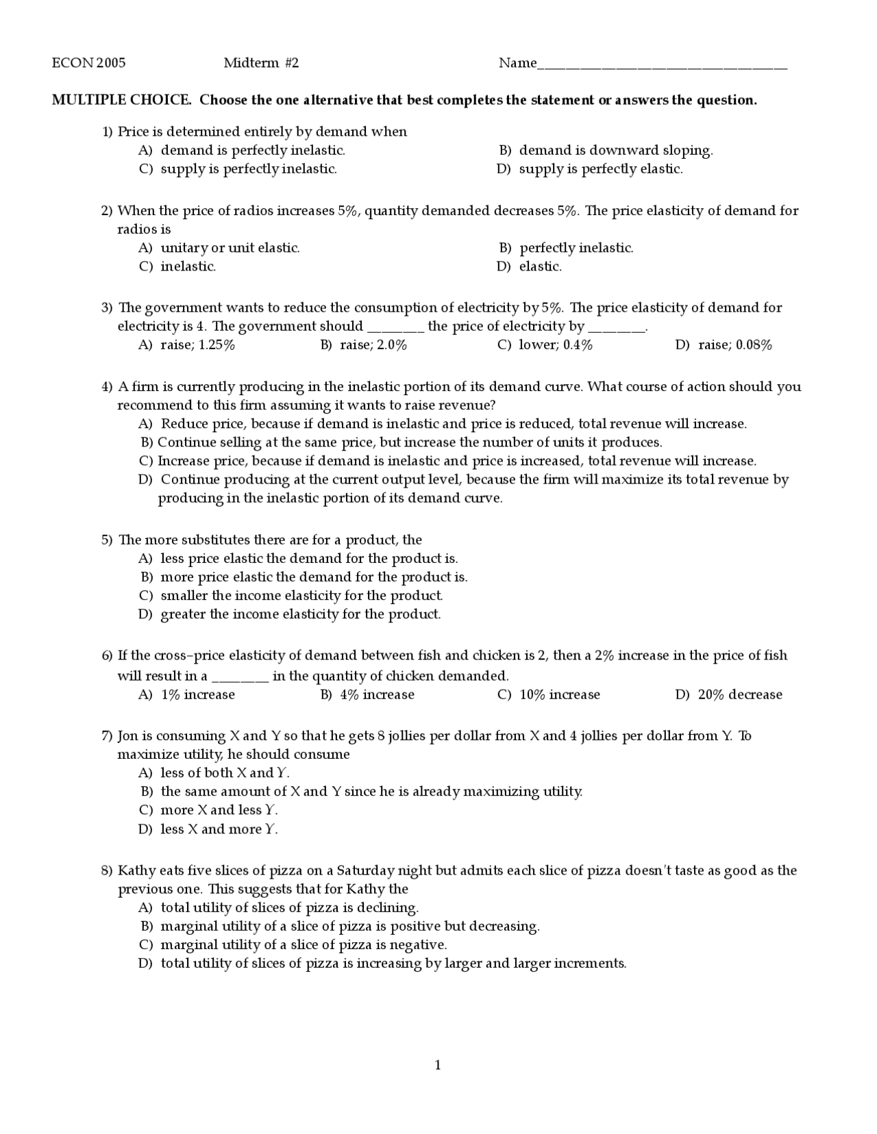 33 Multiple Questions With Answer Key Principles Of Economics Econ