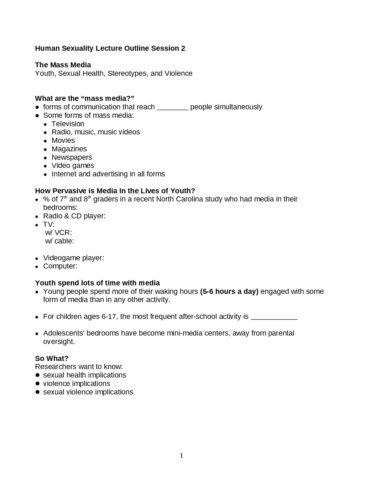 Human Sexuality Lecture Outline Session 2 Hd 2314 Docsity