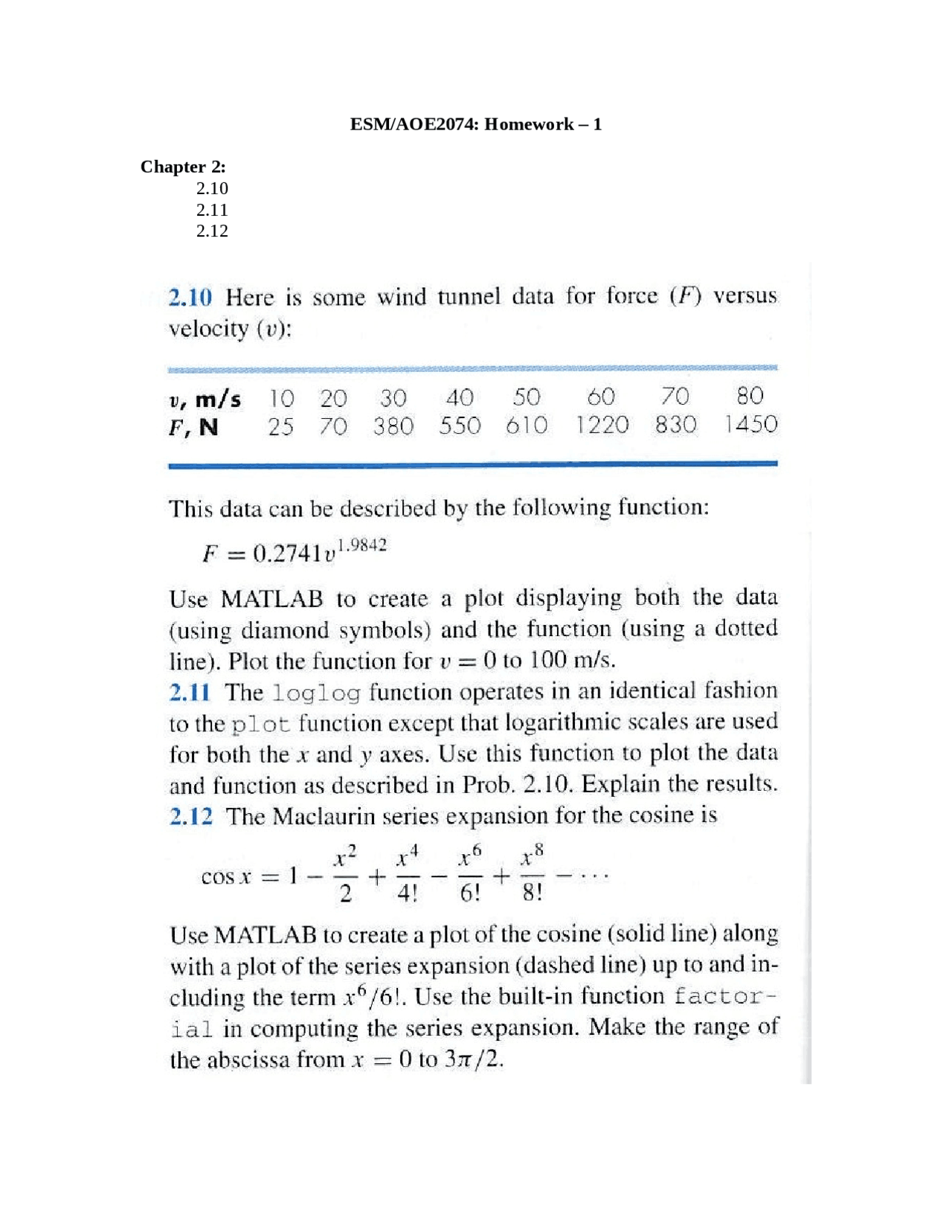 Solution Assignment 1 Computational Methods Aoe 2074 Docsity