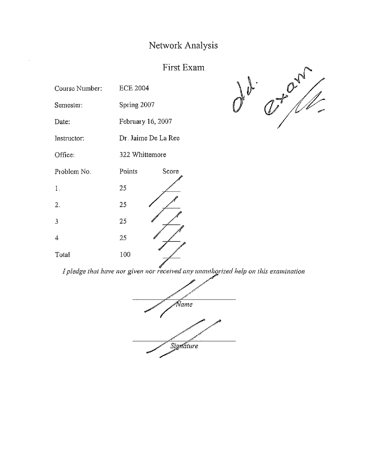 First Exam Practice Questions On Network Analysis Ece 2004 Docsity