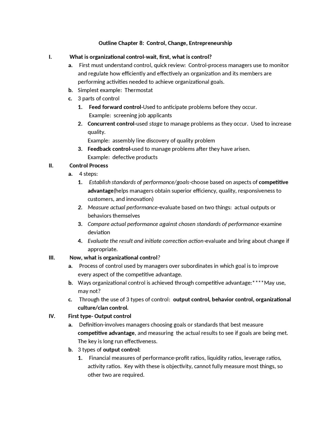 Control, Change and Entrepreneurship - Study Guide | MGT 3304 - Docsity