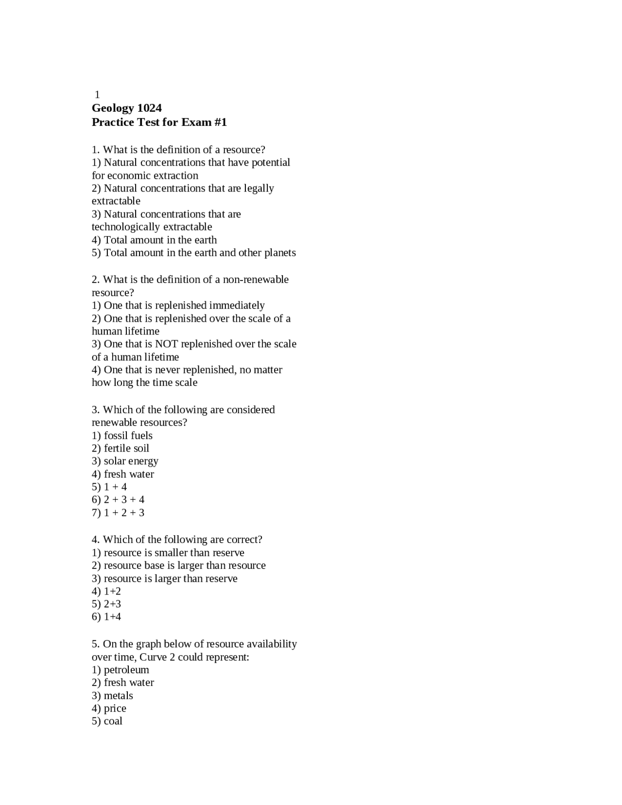 Practice Test For Exam 1 Resources Geology Geos 1024 Docsity