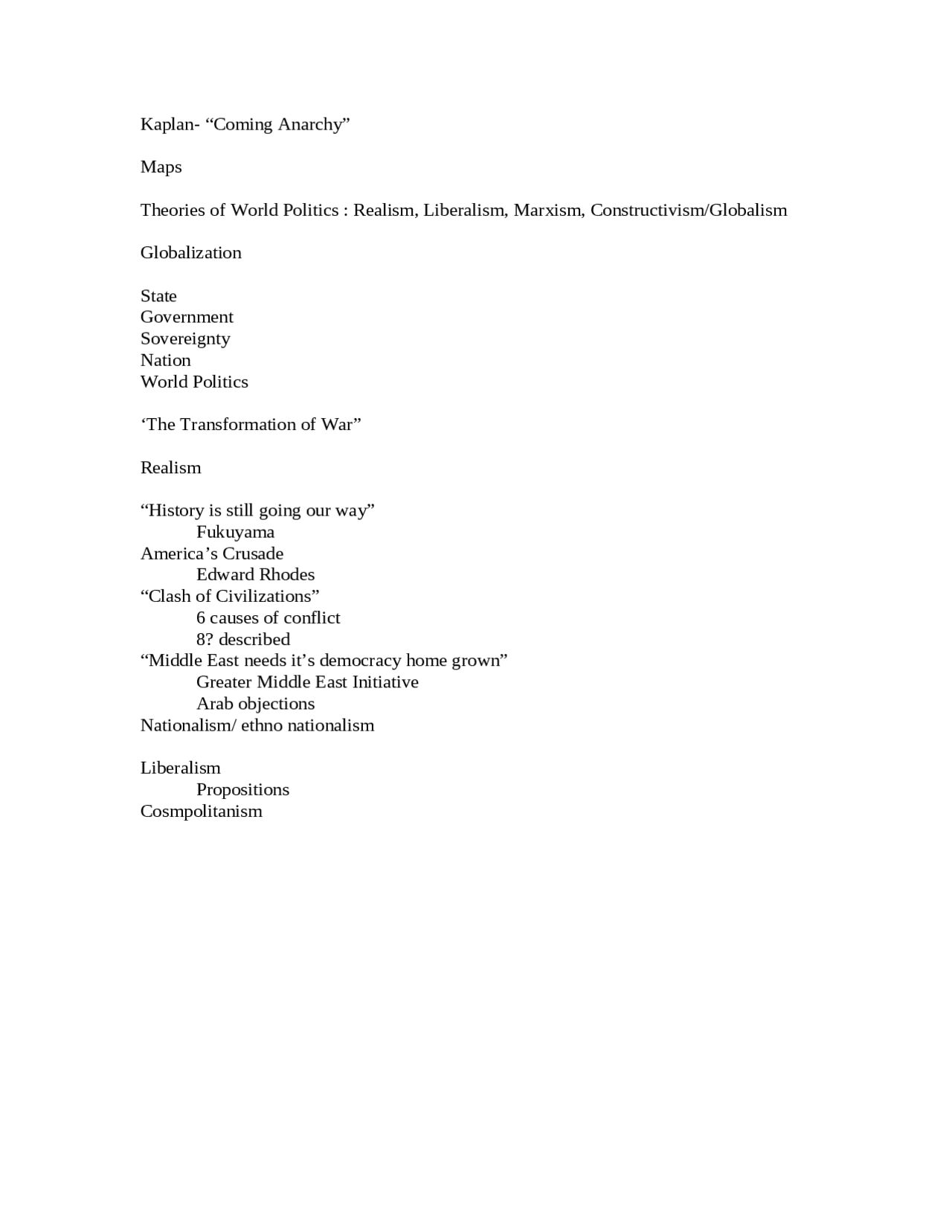 Introduction To World Politics Final Exam Psci 2054 Docsity