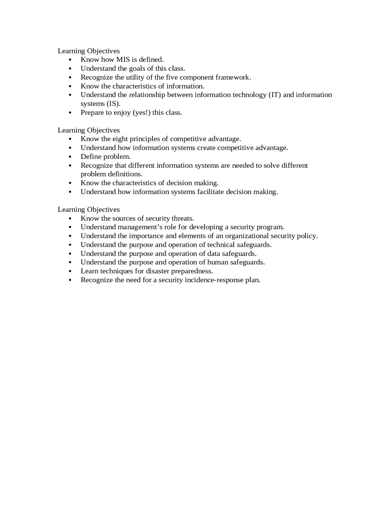 Learning Objects Introduction To Business Analytics Acis 1504 Docsity