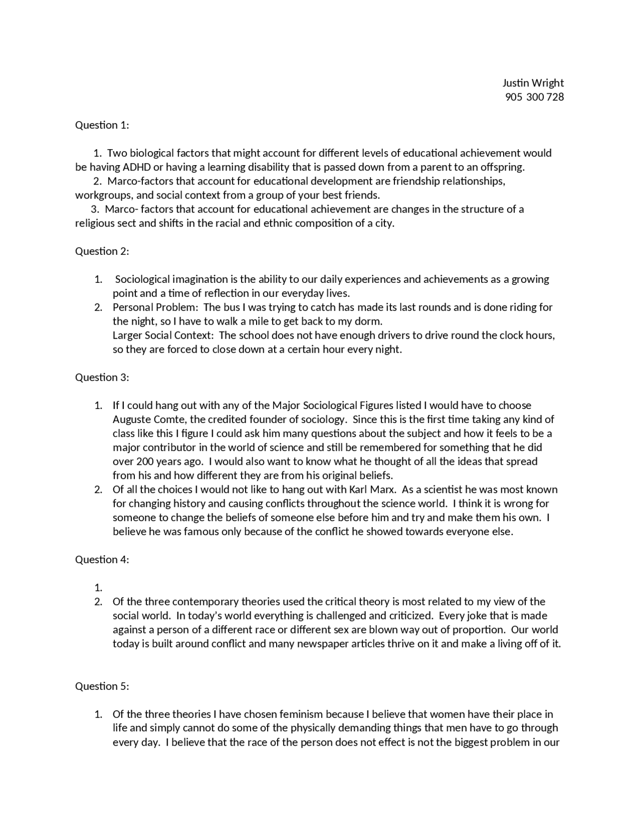7 Questions For Introductory Sociology Soc 1004 Docsity