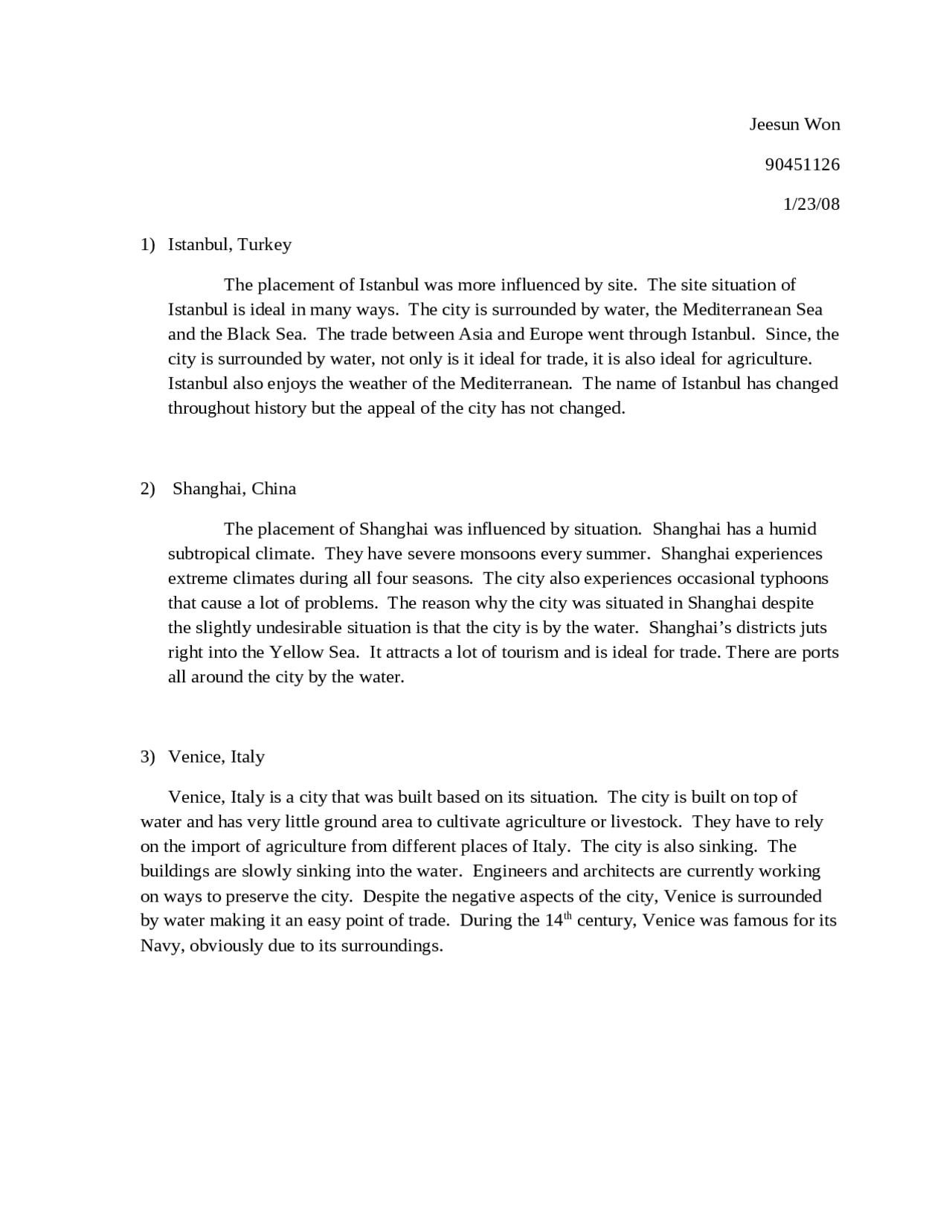 Assignment For Introduction To Physical Geography Geog 1104 Docsity