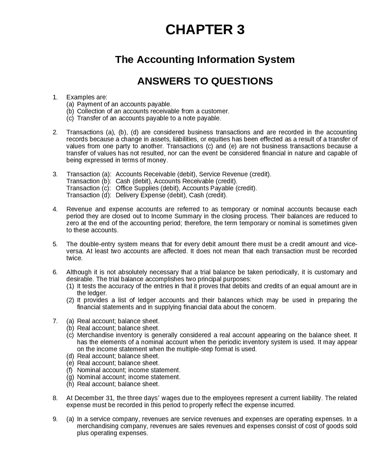 Chapter 3 The Accounting Information System Answer To Questions