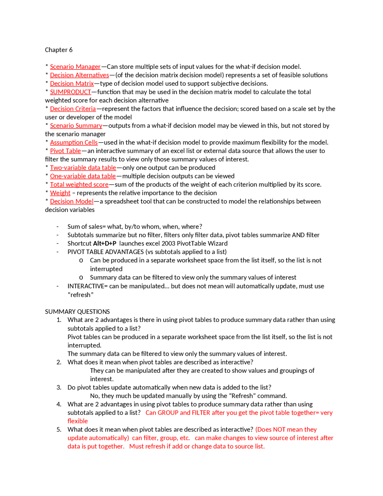 Decision Matrix and Decision Model - Vocabulary | ACIS 2504 - Docsity