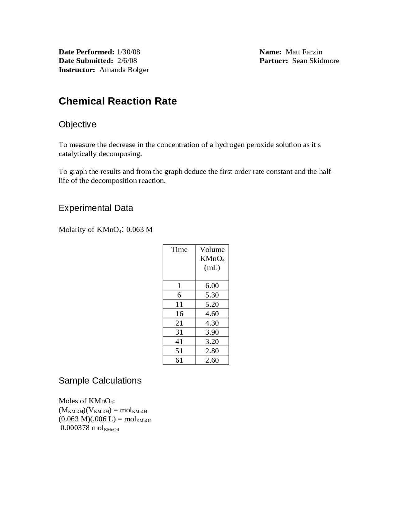 Lab Practice - Chemical Reaction Rate - General Chemistry | CHEM 1036 ...