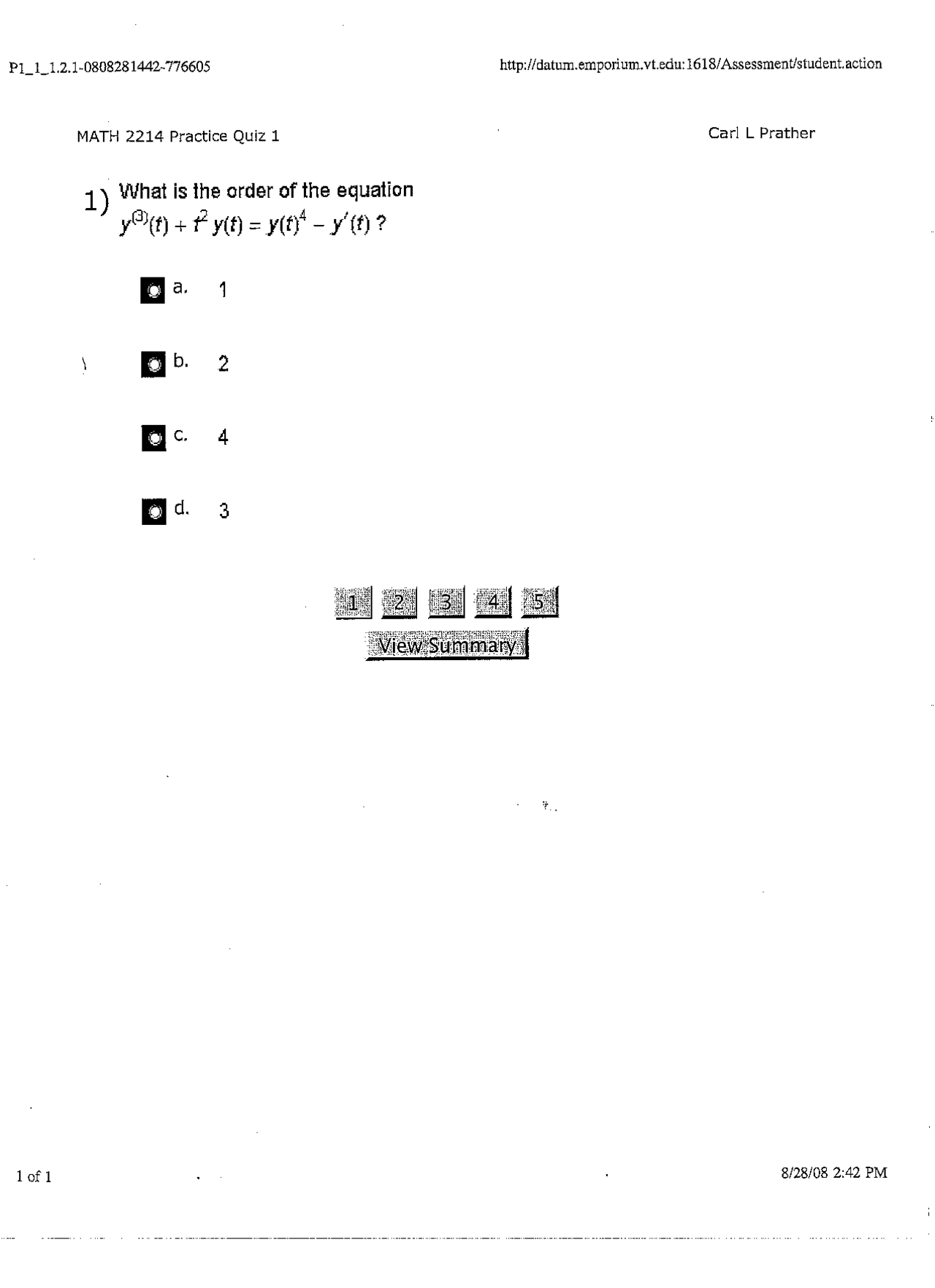 Practice Quiz 1 on Introduction to Differential Equations with Answers ...