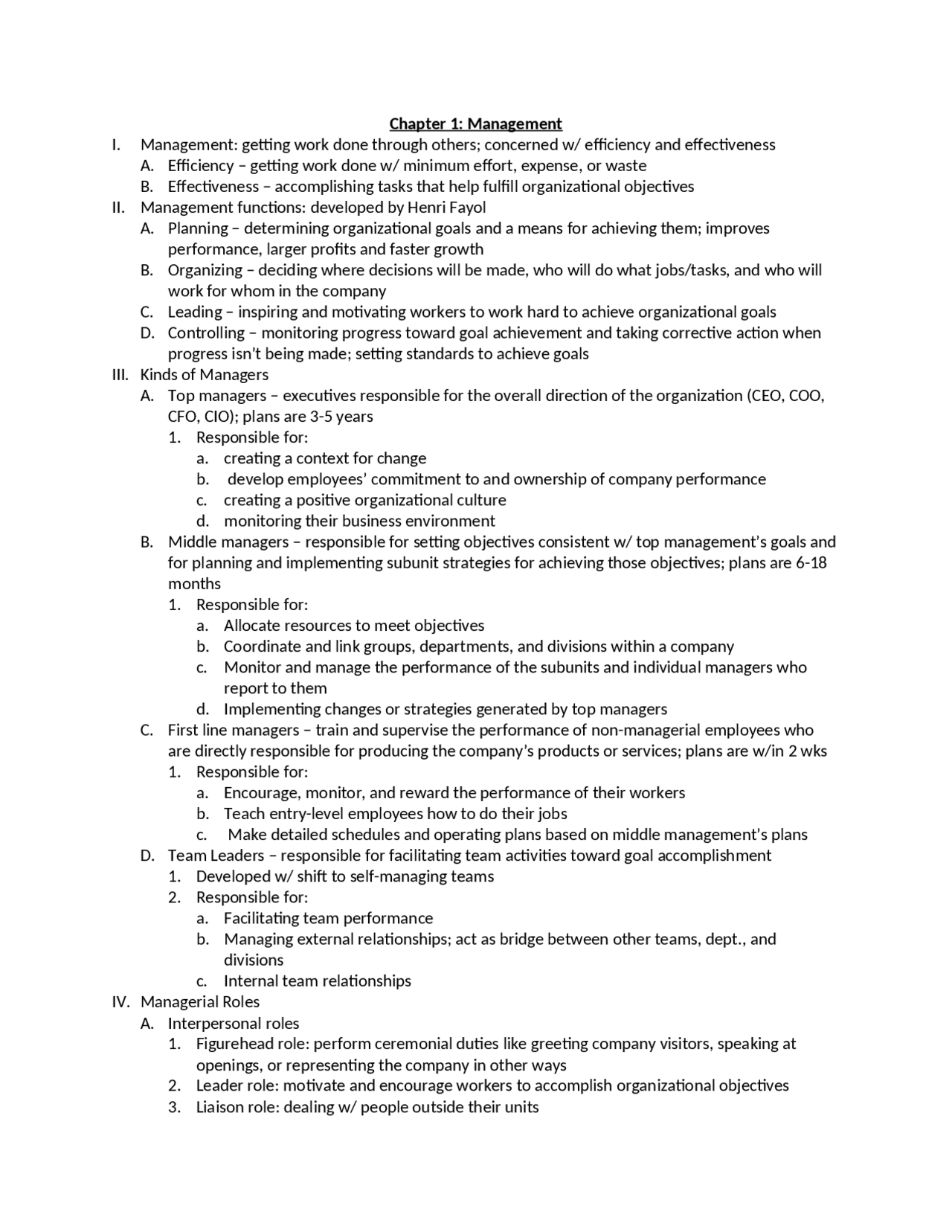 Study Guide - Management - Management Theory and Leadership Practice ...