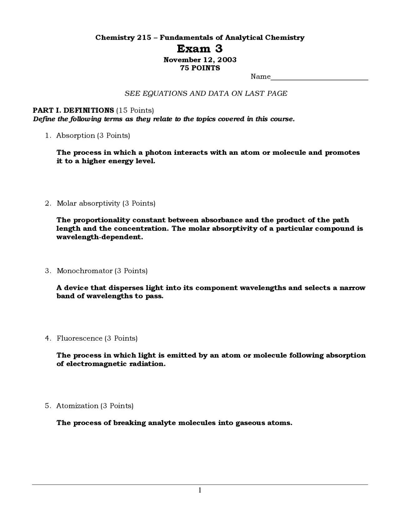 Fundamentals Of Analytical Chemistry Practice Exam 3 Solutions Che