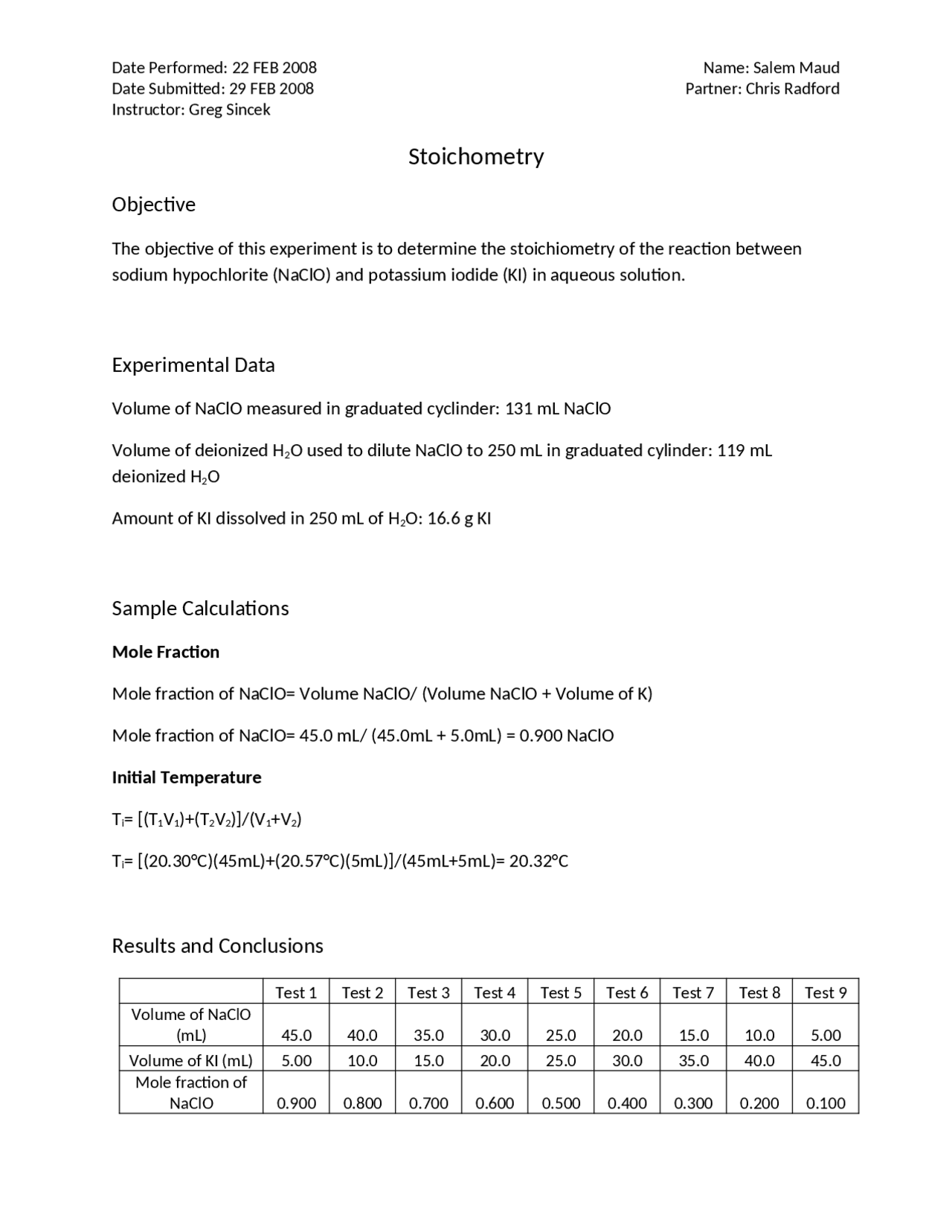 Stoichiometry lab 3 - General Chemistry | CHEM 1036 - Docsity