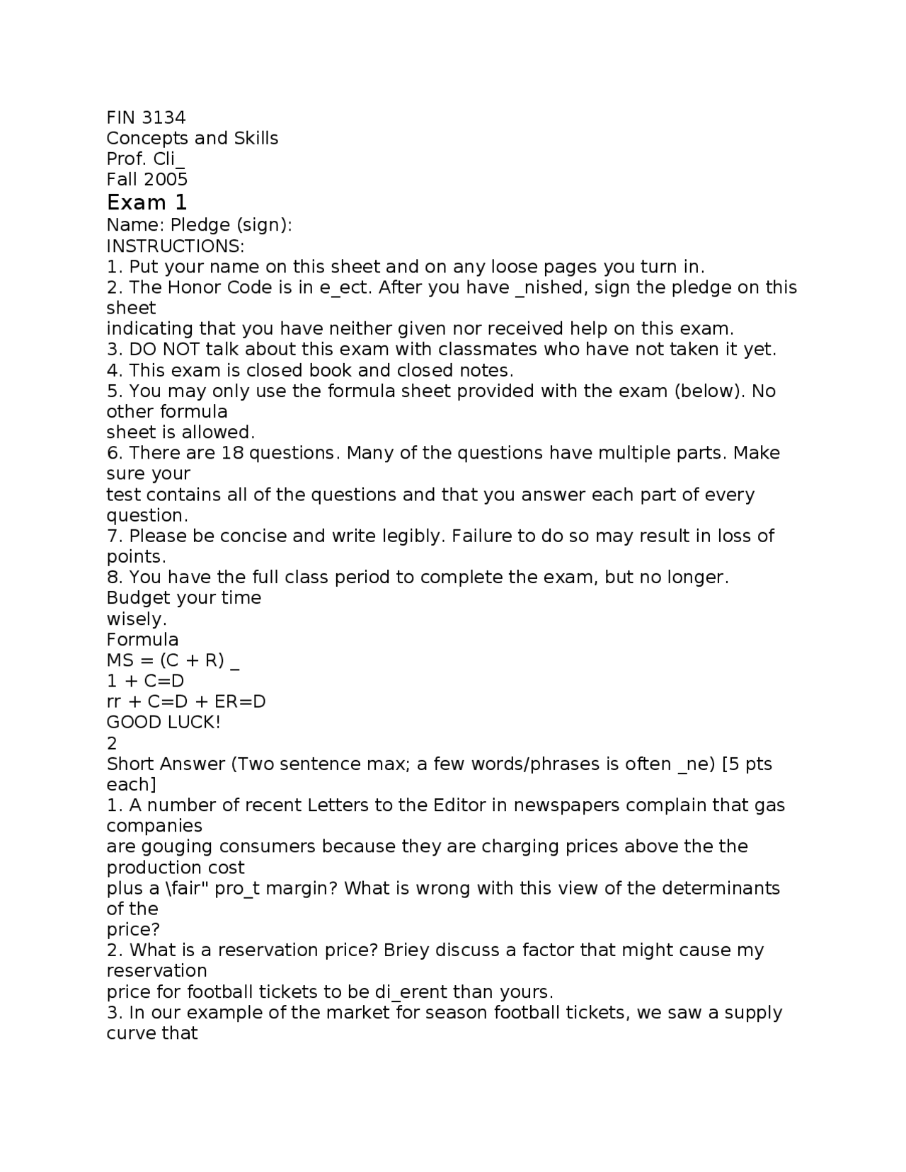 Exam 1 For Financial Analytics Fin 3134 Docsity