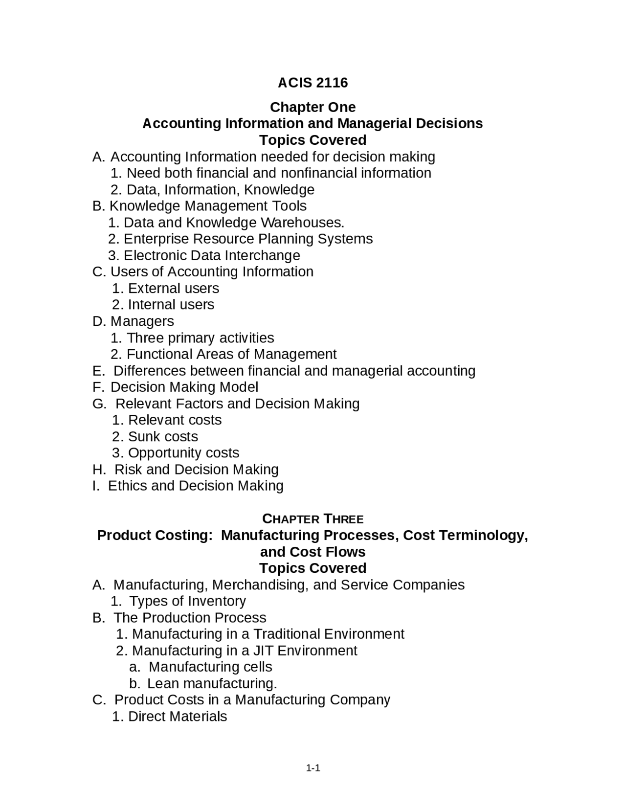 Topics Coveredsyllabus Principles Of Accounting Acis 2116 Docsity