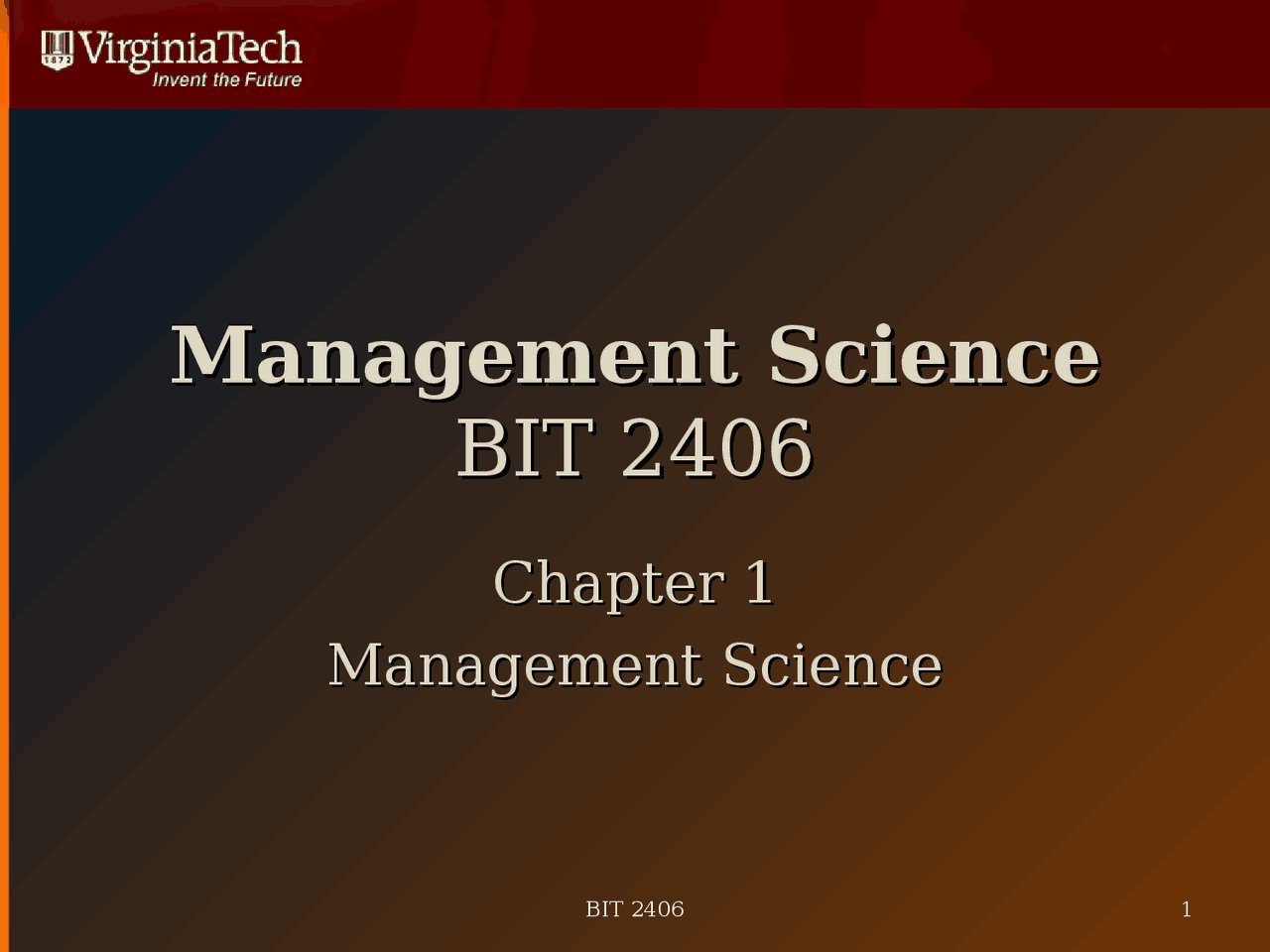 An Introduction to Management Science - Lecture Slides | BIT 2406 - Docsity