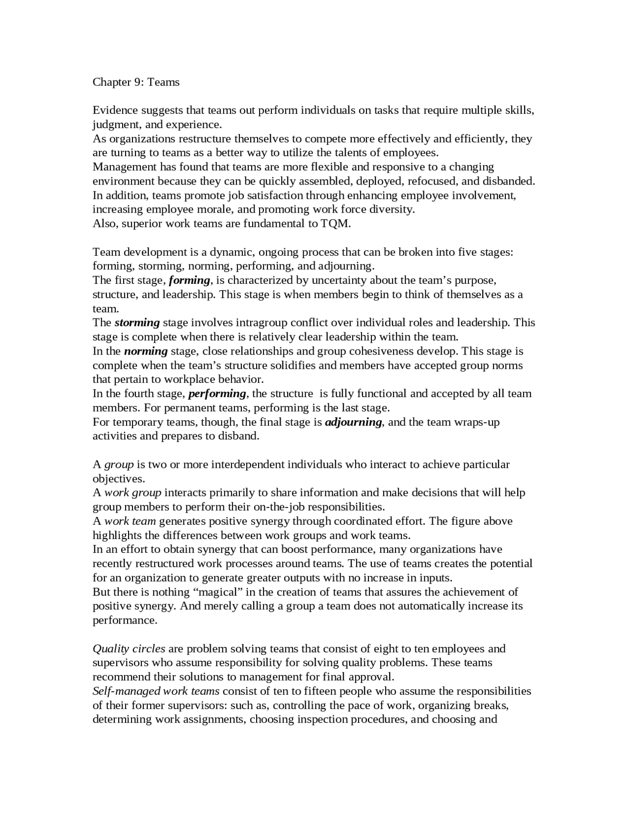 Lecture Notes On Teams Organizational Behavior Mgt 3324 Docsity