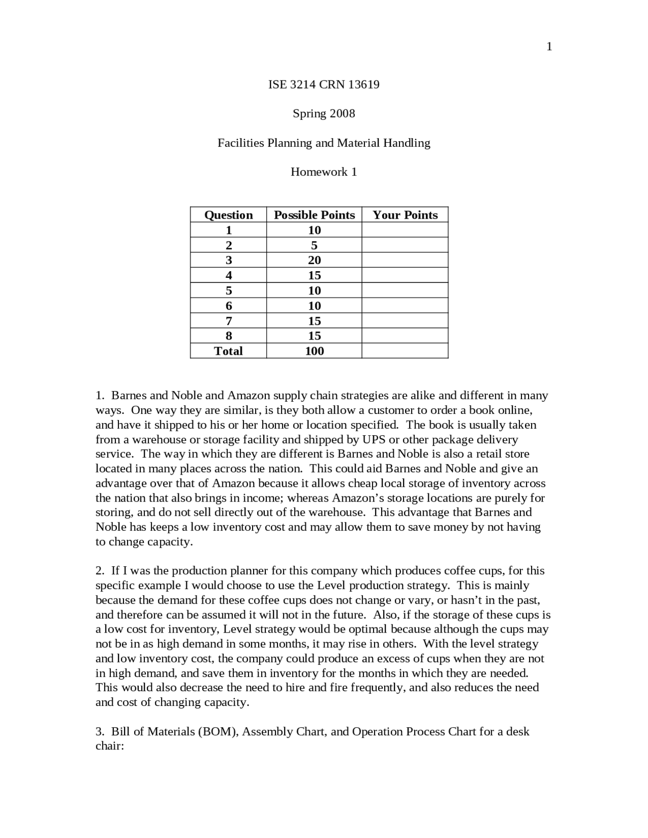 Assignment 1 For Facilities Planning And Material Handling Ise 3214
