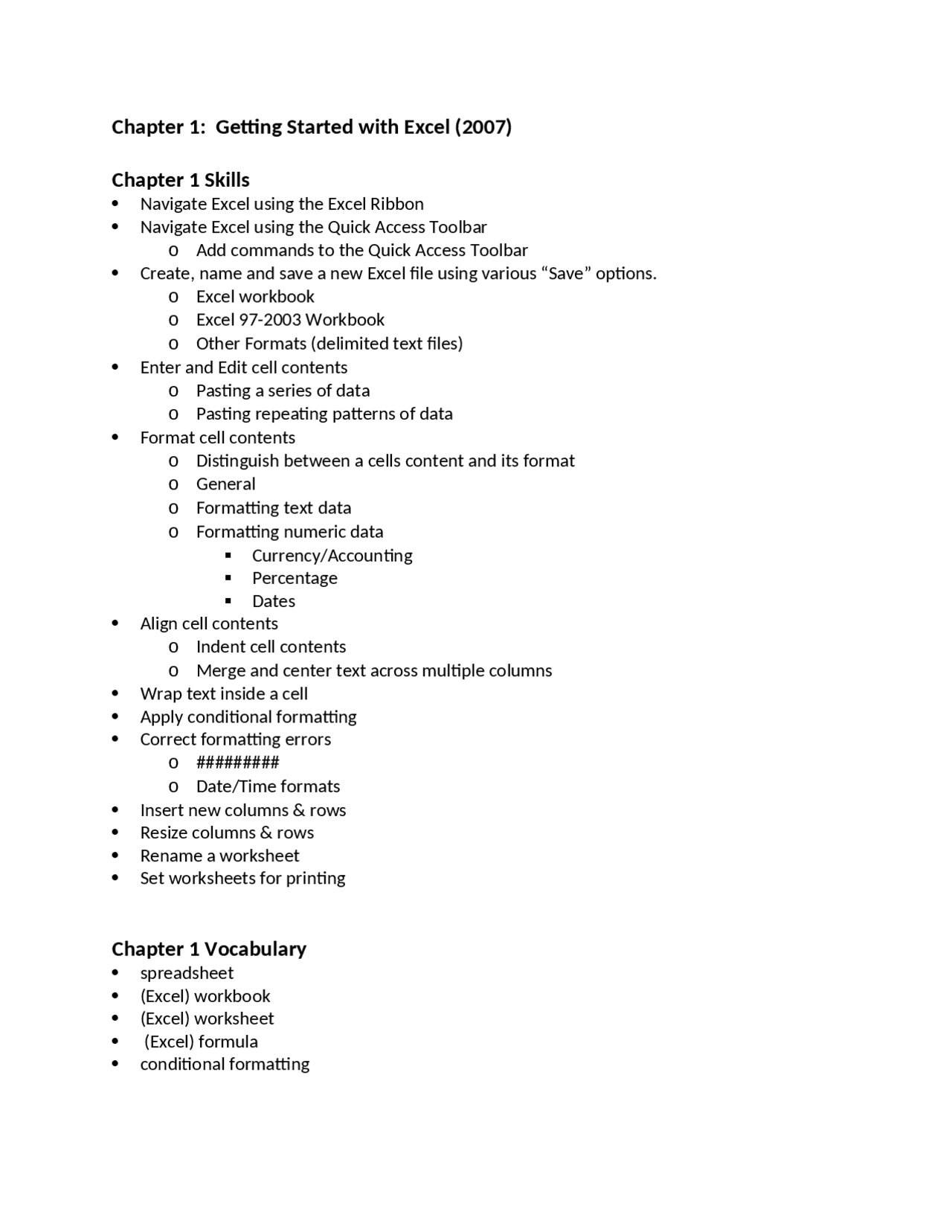 Getting Started With Excel 2007 Lecture Notes Acis 2504 Docsity