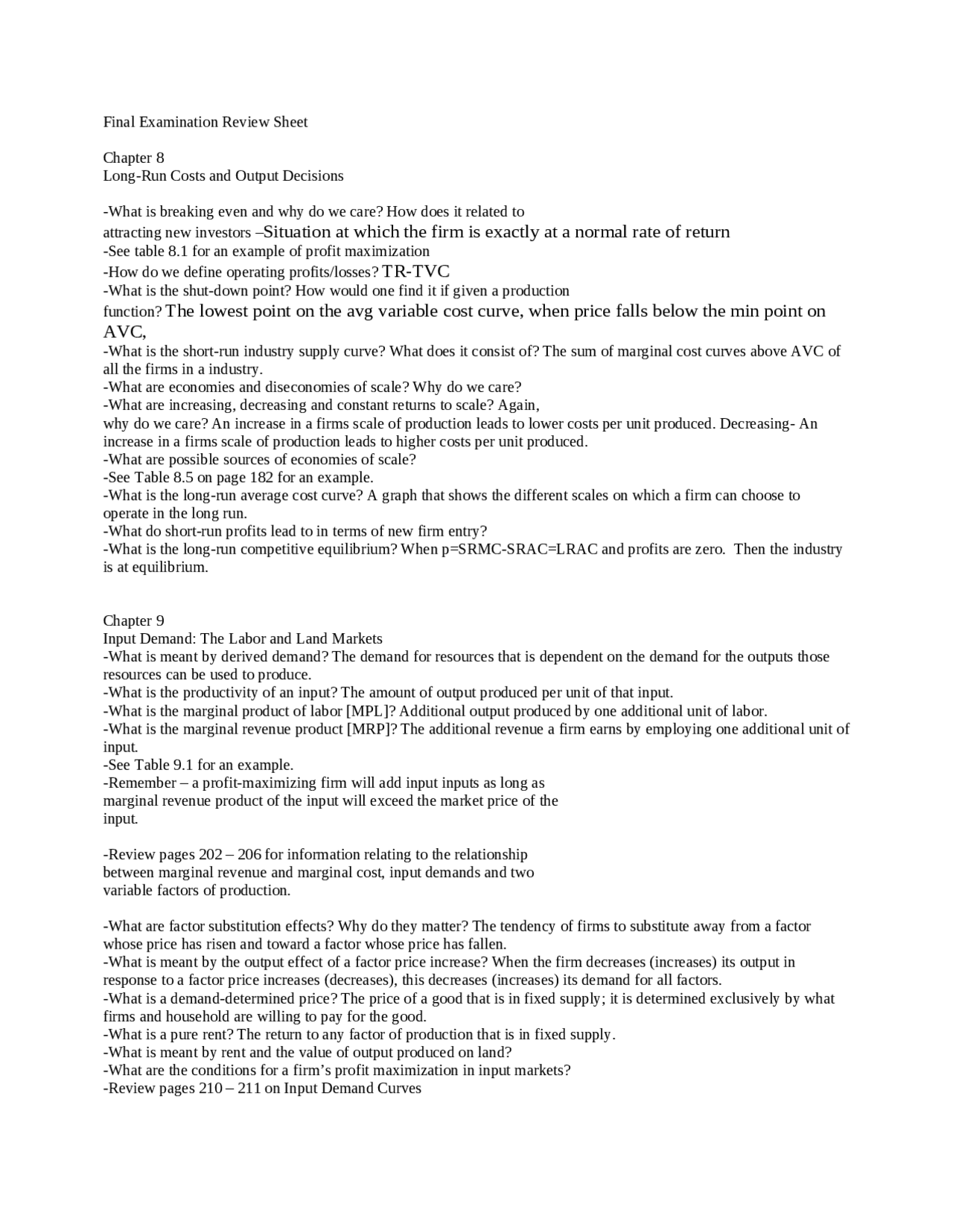 Practice Questions From Each Chapter Principles Of Economics Econ