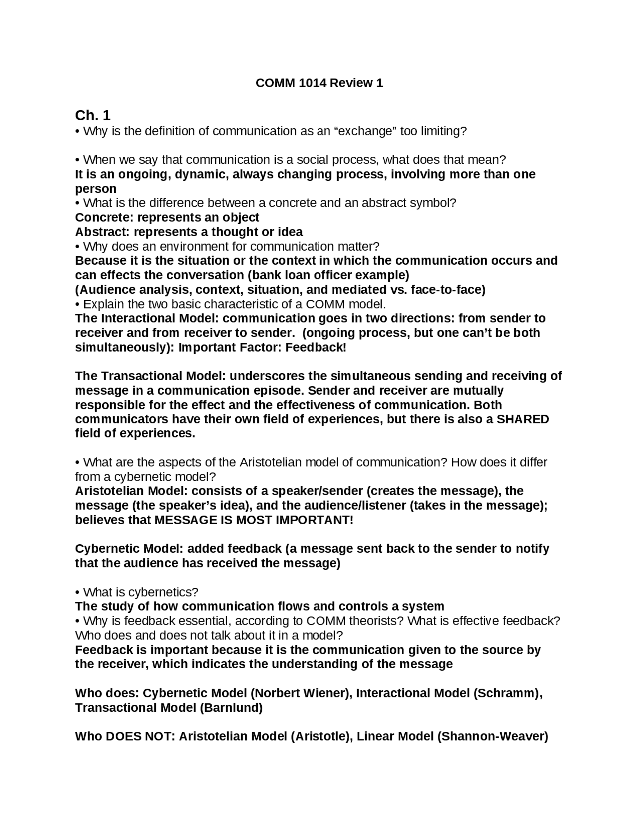 Exam 1 Review Sheet - Introduction to Communication Studies | COMM 1014 ...