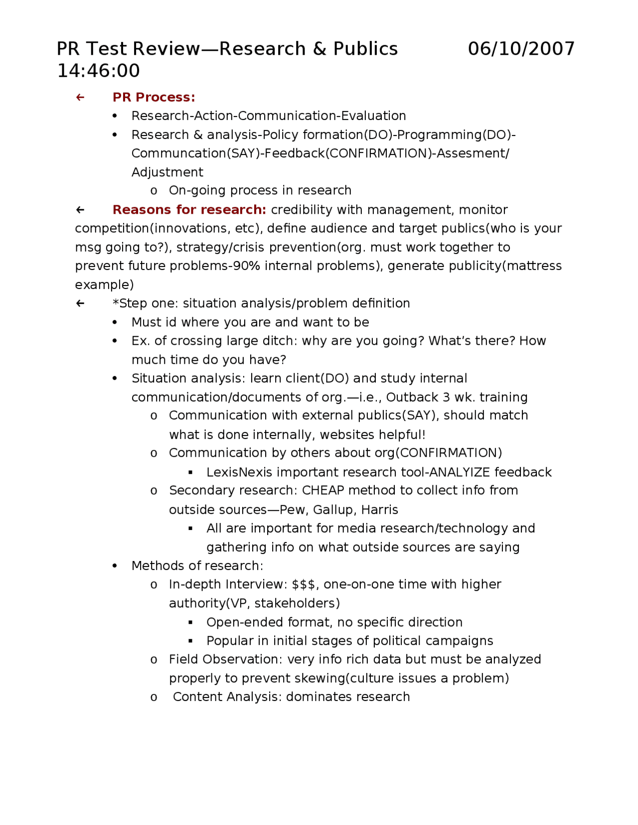 Pr Test Review Research And Publics Principles Of Public Relations