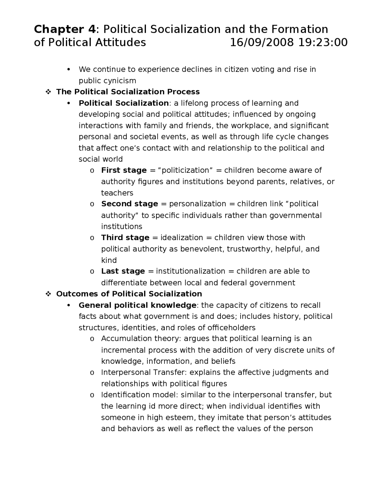 Political Socialization and Formation of Political Attitudes Notes ...