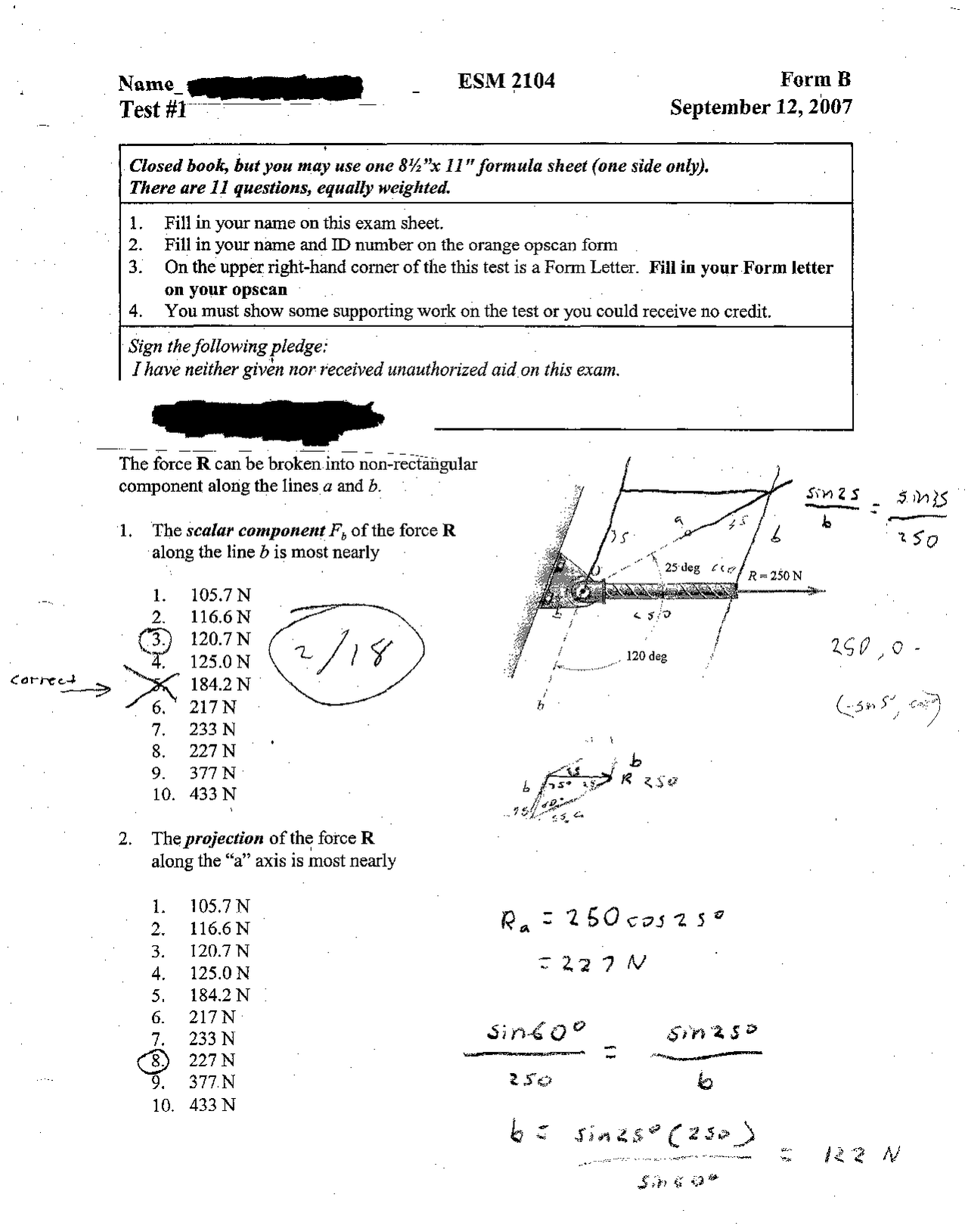 Statics Form B Hand Written Solutions Esm 2104 Docsity