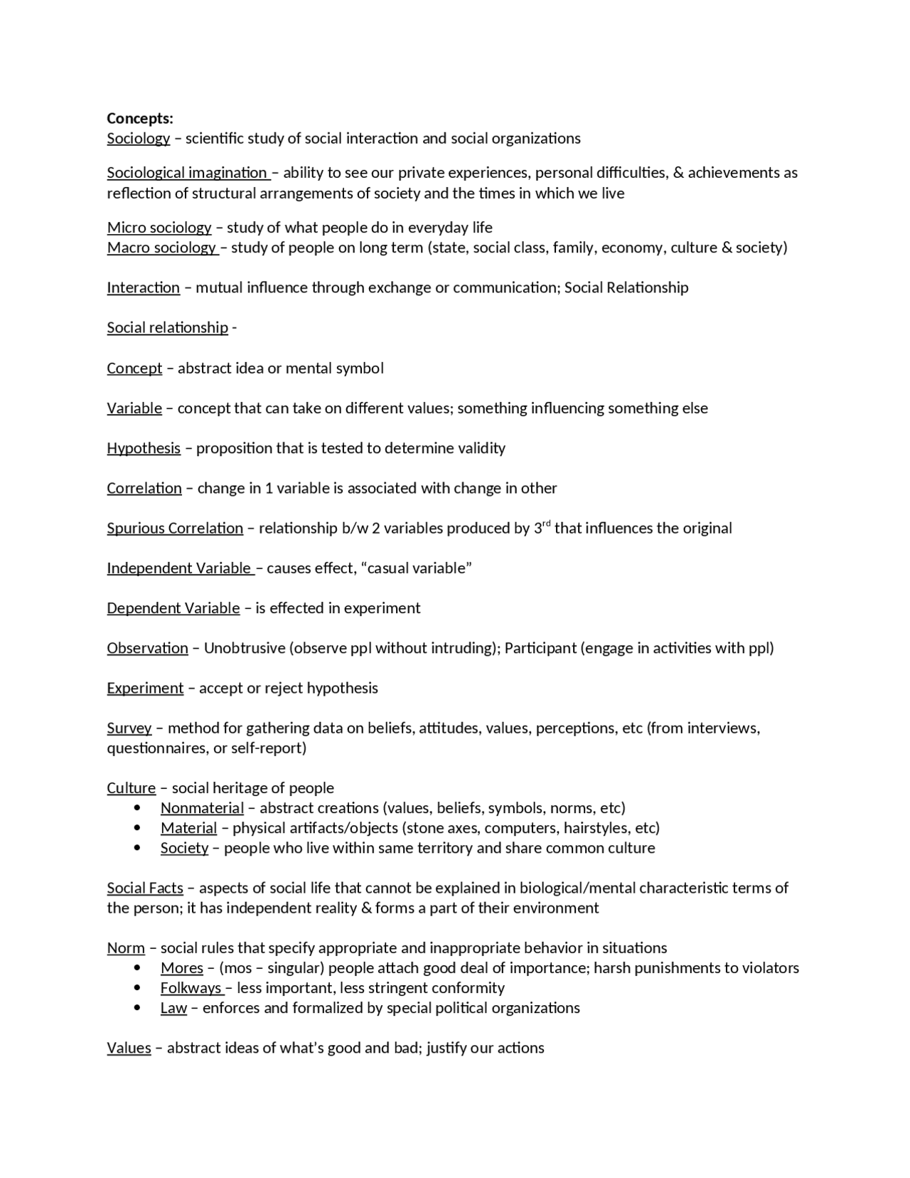 Introductory Sociology Variable Lecture Notes Soc 1004 Docsity