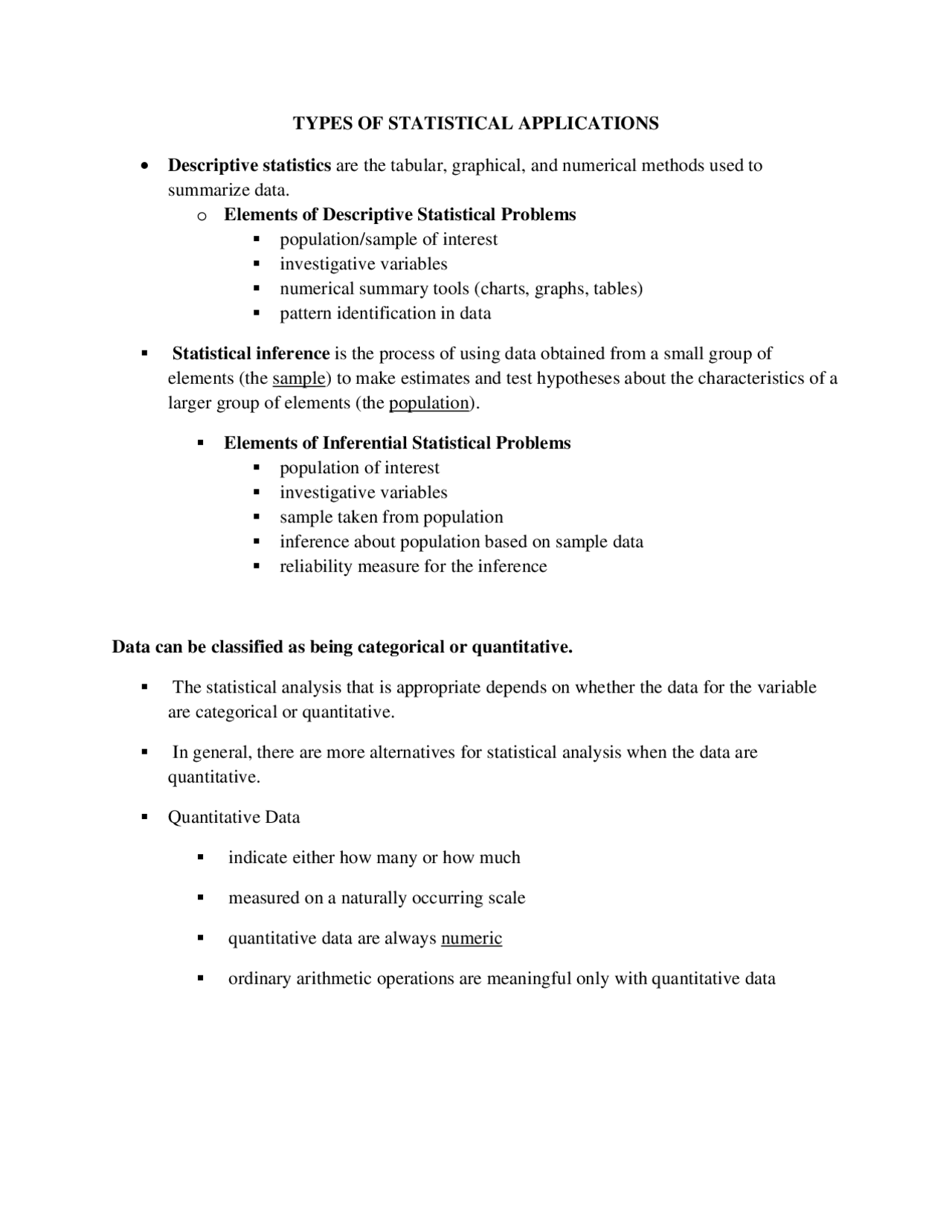 Types Of Statistical Applications To Describe Quantitative Methods
