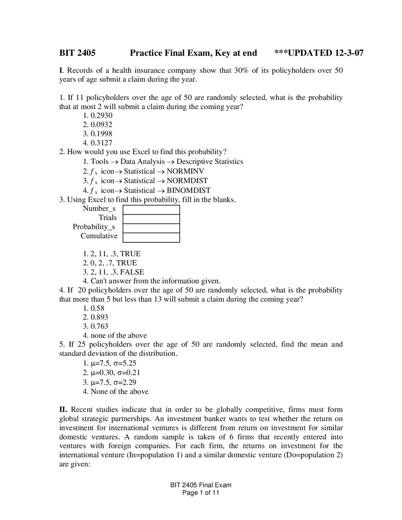 Final Practice Exam With Solution For Quantitative Methods Bit 2405