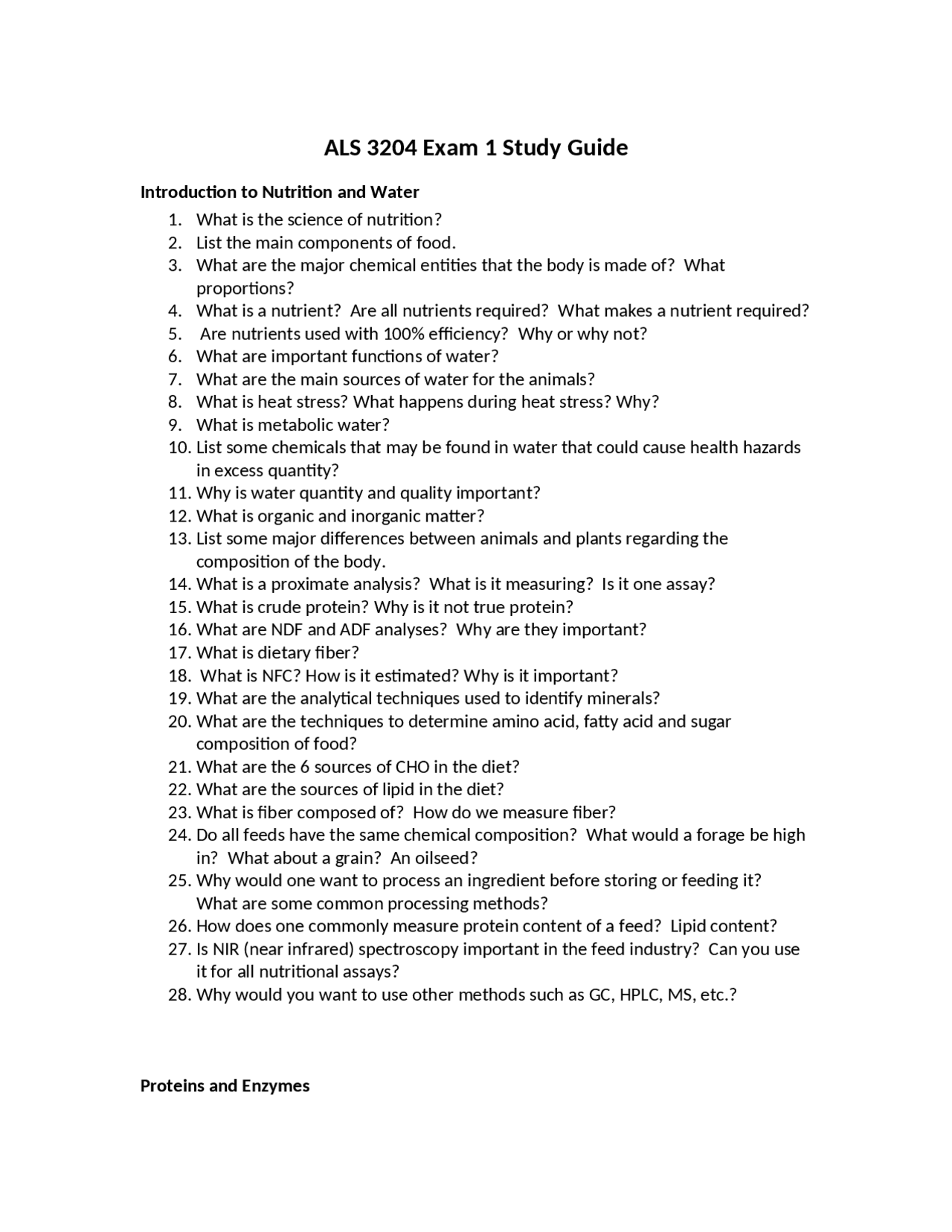 Study Guide for Exam 1 - Animal Nutrition and Feeding | ALS 3204 ...