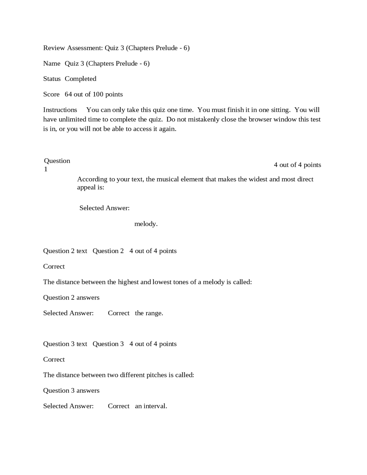 Quiz 3 Review Assessment On Music Appreciation Mus 1104 Docsity