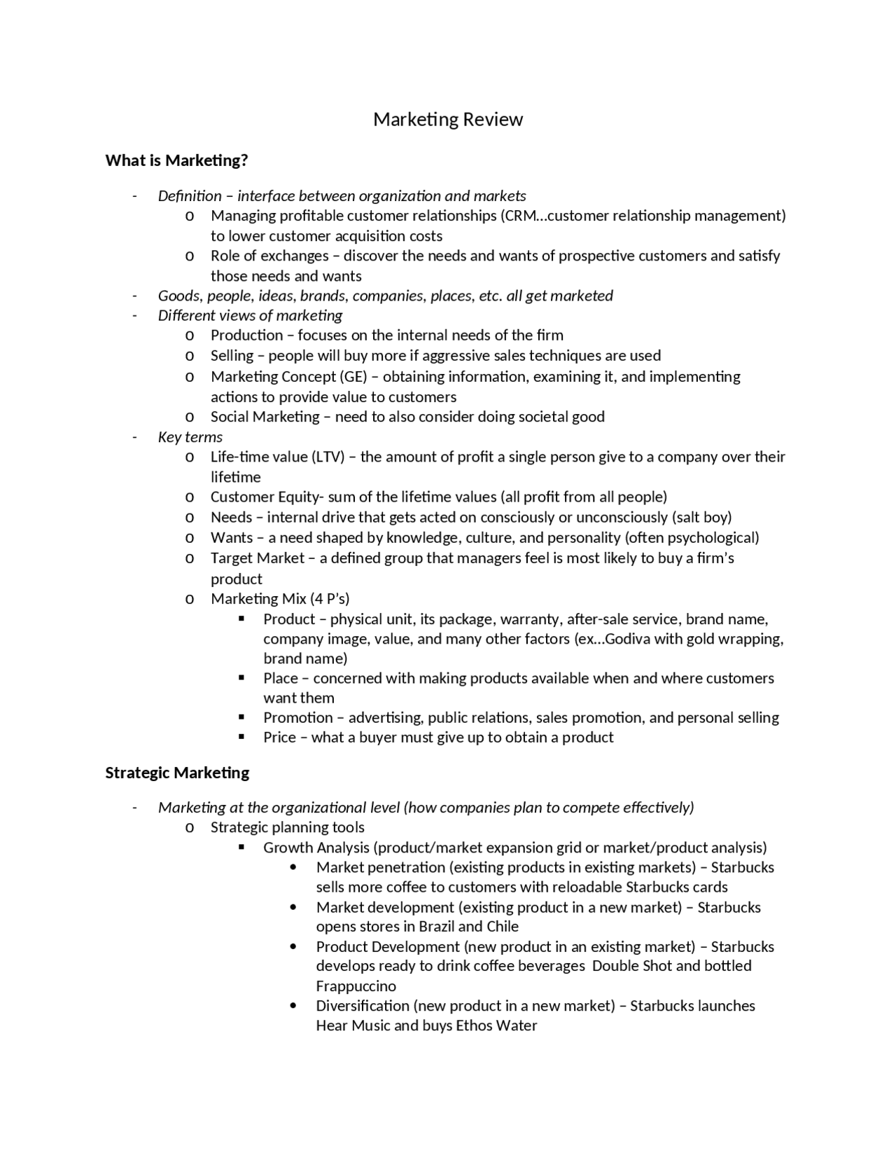 What is Marketing, Strategic Marketing - Review Sheets | MKTG 3104 ...