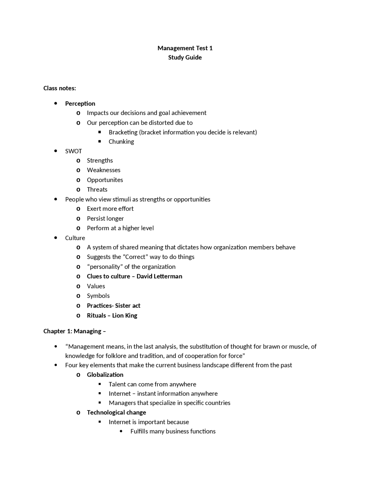 Management Test 1 - Management Theory and Lead Practice | MGT 3304 ...