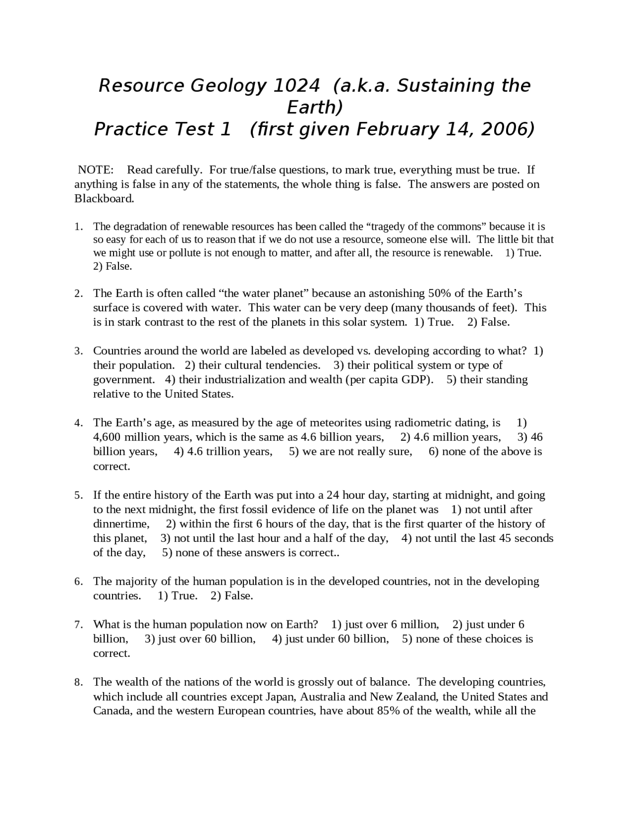 40 Mcqs In Practice Test 1 Resources Geology Geos 1024 Docsity