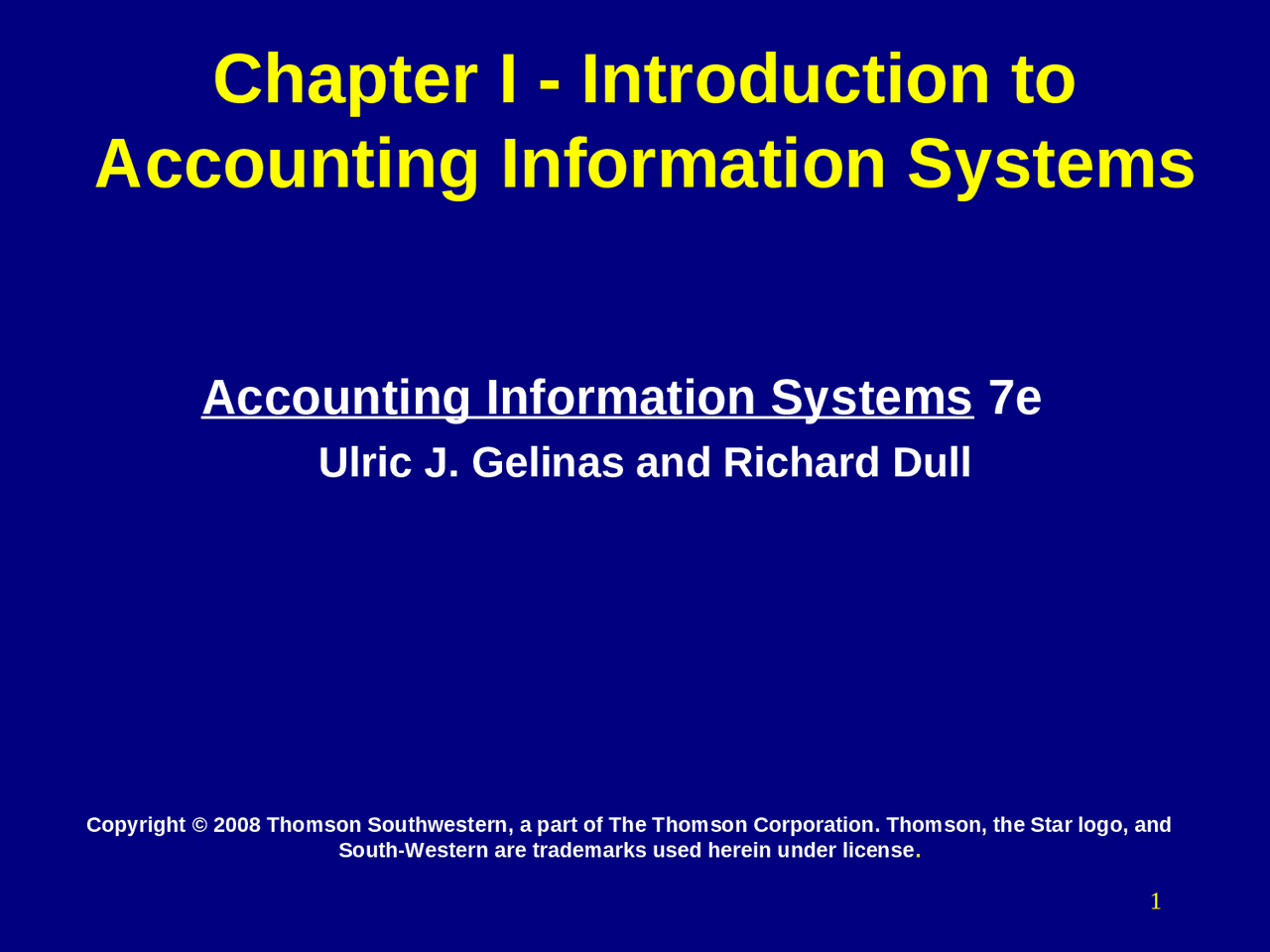 Introduction To Accounting Information System Lecture Slides Bmgt
