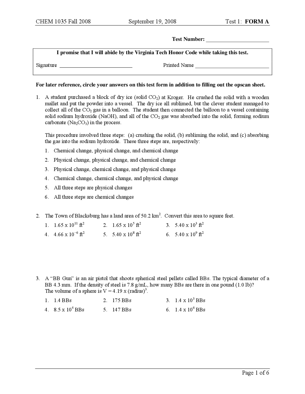 26 Questions For Test 1 On General Chemistry Chem 1035 Docsity