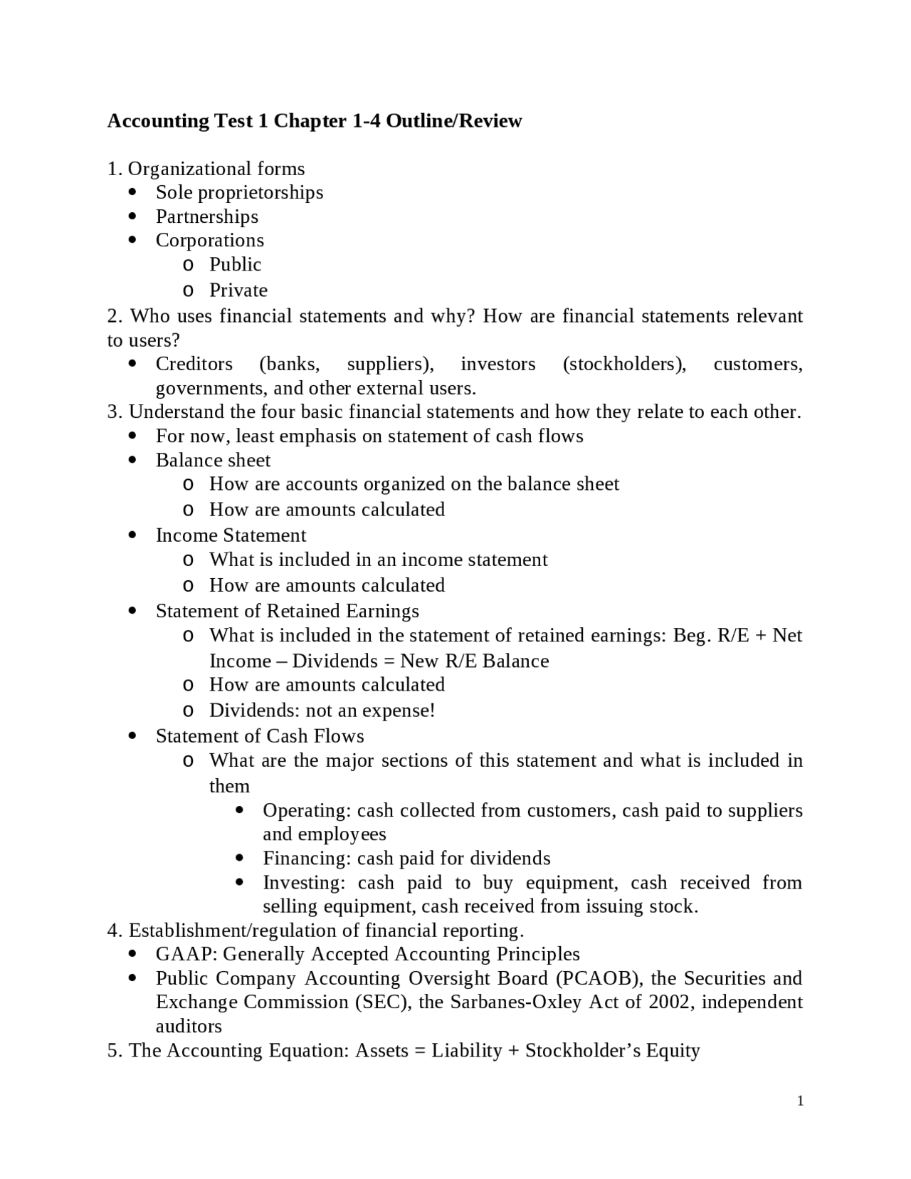 Principles Of Accounting Test 1 Review Acis 2115 Docsity