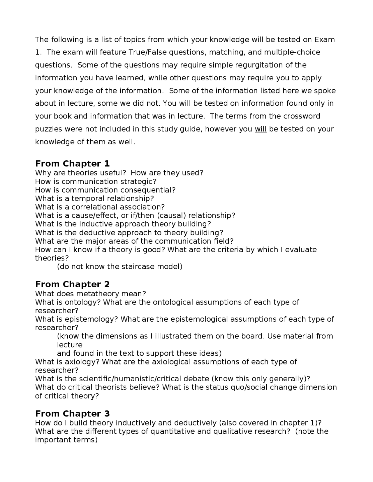 Introduction To Communication Theories Review Sheet Com 11100
