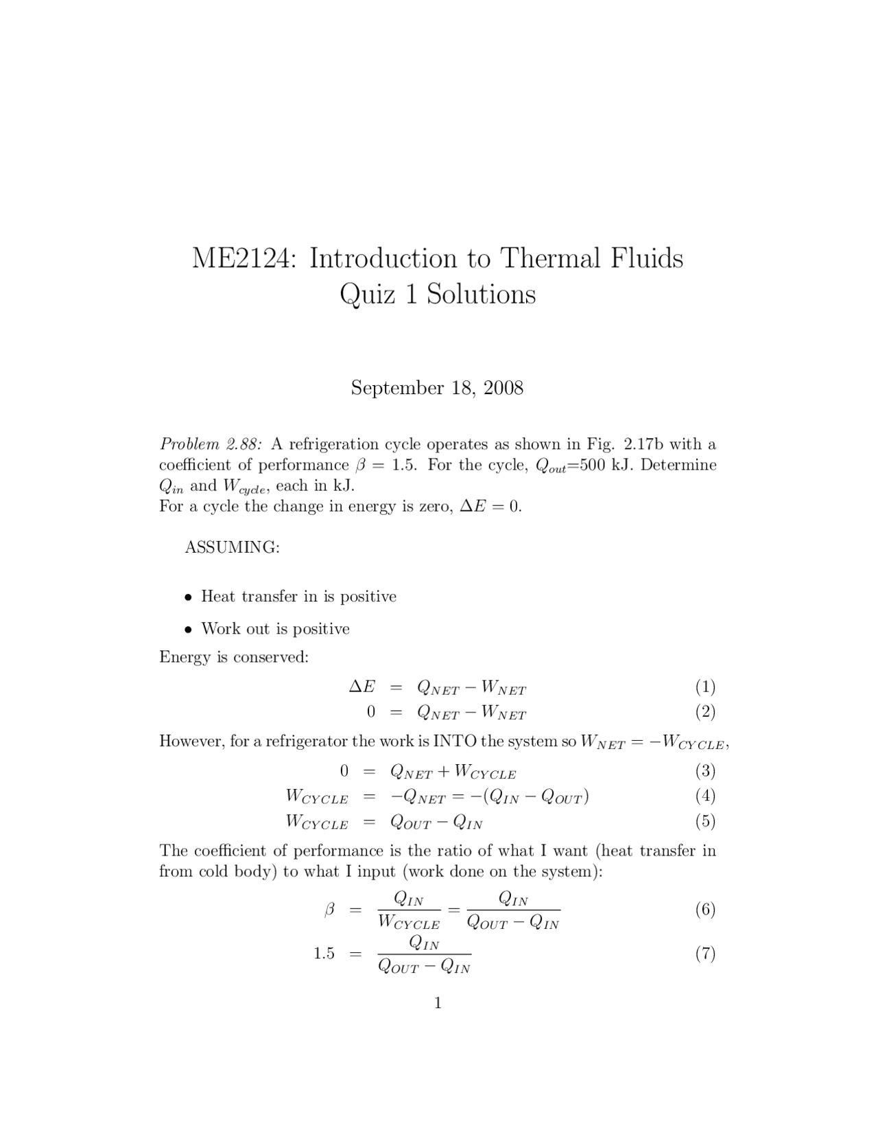 Energy Question Solved Introduction To Thermal Fluids Me 2124 Docsity
