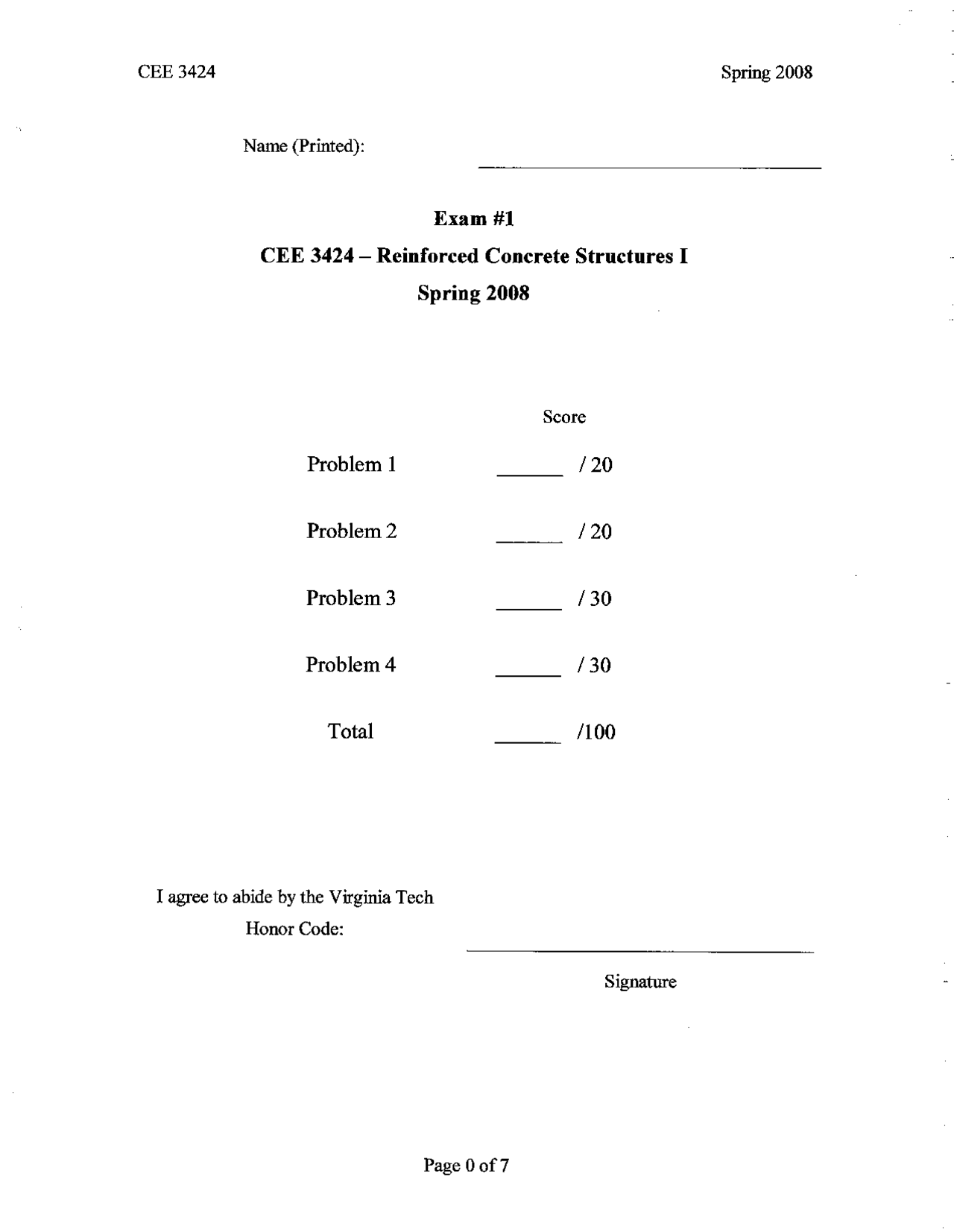 Reinforced Concrete Structures I Exam 4 Solved Problems Cee 3424