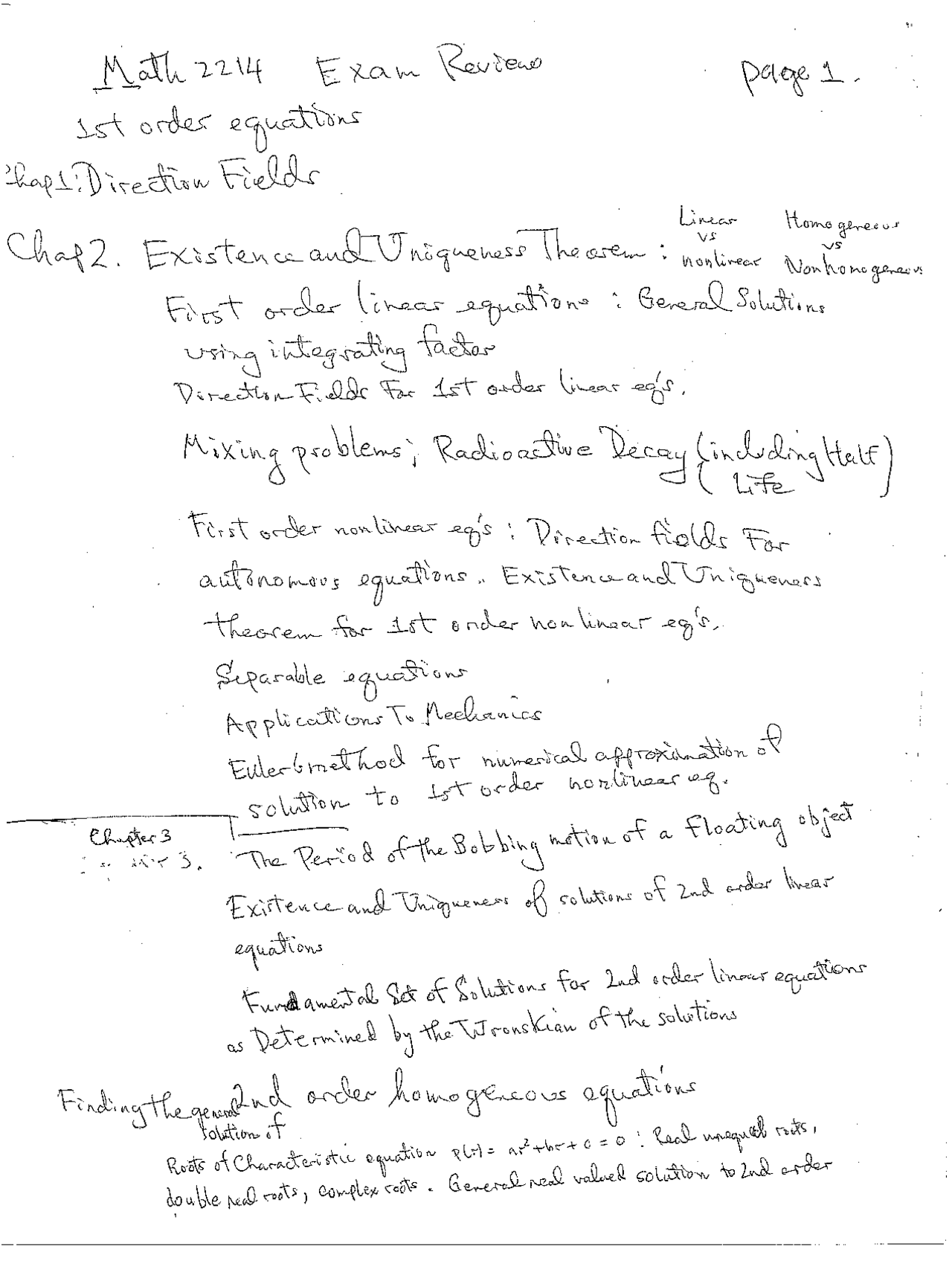 Review Sheet For Introduction Different Equations Math 2214 Docsity