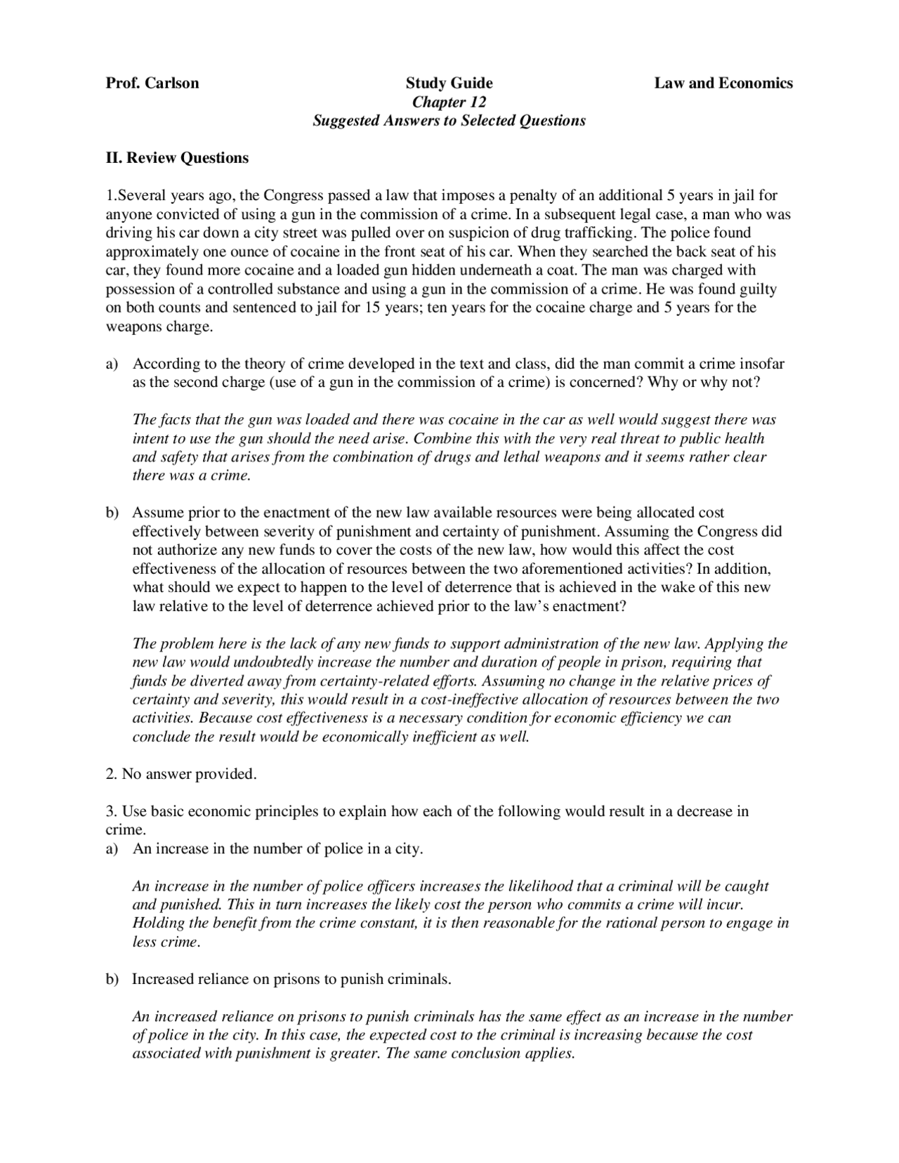 Law and Economics Study Guide: Chapter 12 - Impact of Gun Use Laws and ...