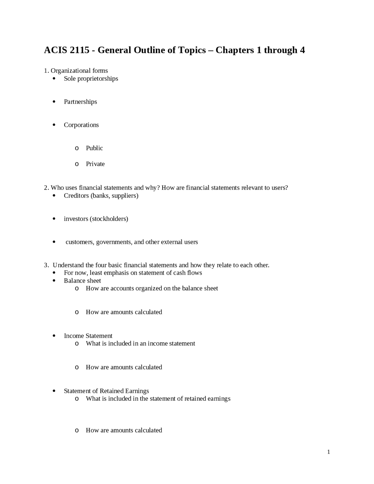 Syllabus Outline For Principles Of Accounting Acis 2115 Docsity