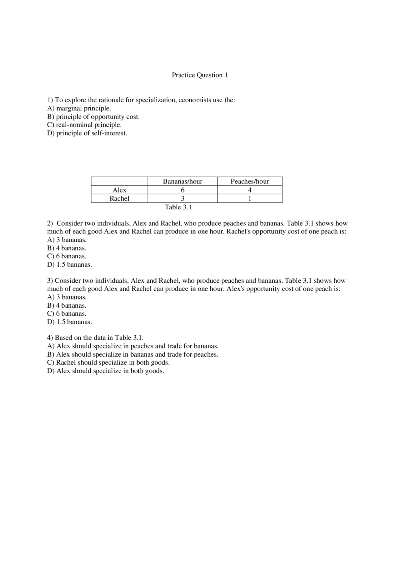 Practice Questions On Principles Of Economics Econ 2006 Docsity