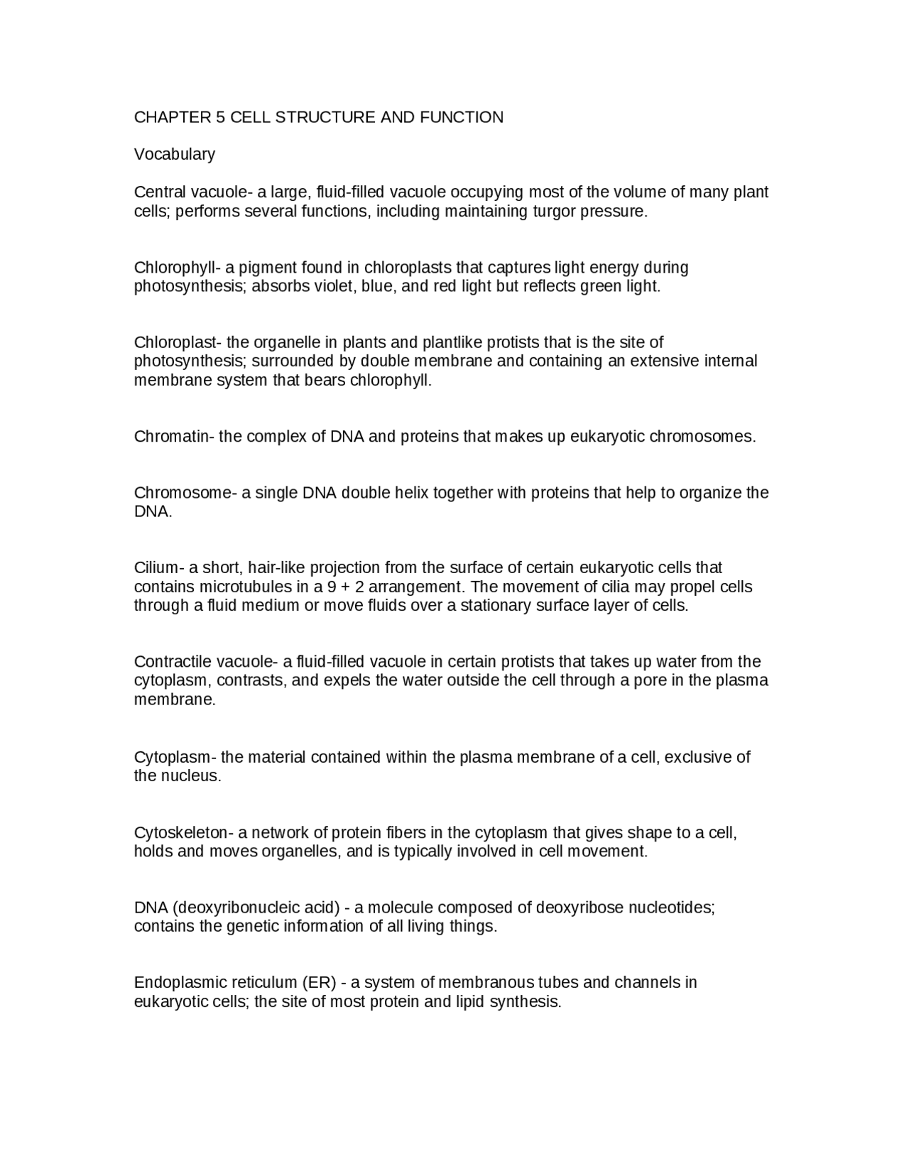 Chapter # 5 Cell Structure and Functions | BIOL 1005 - Docsity