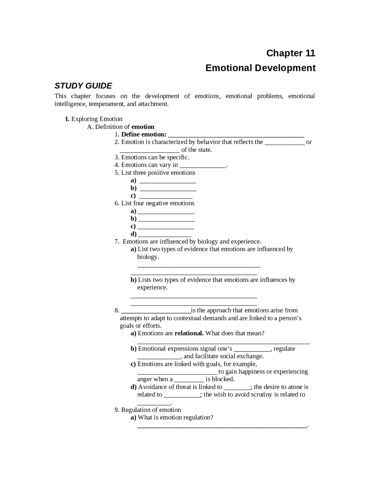 Study Guide for Emotional Development - Human Development I | HD 1004 ...