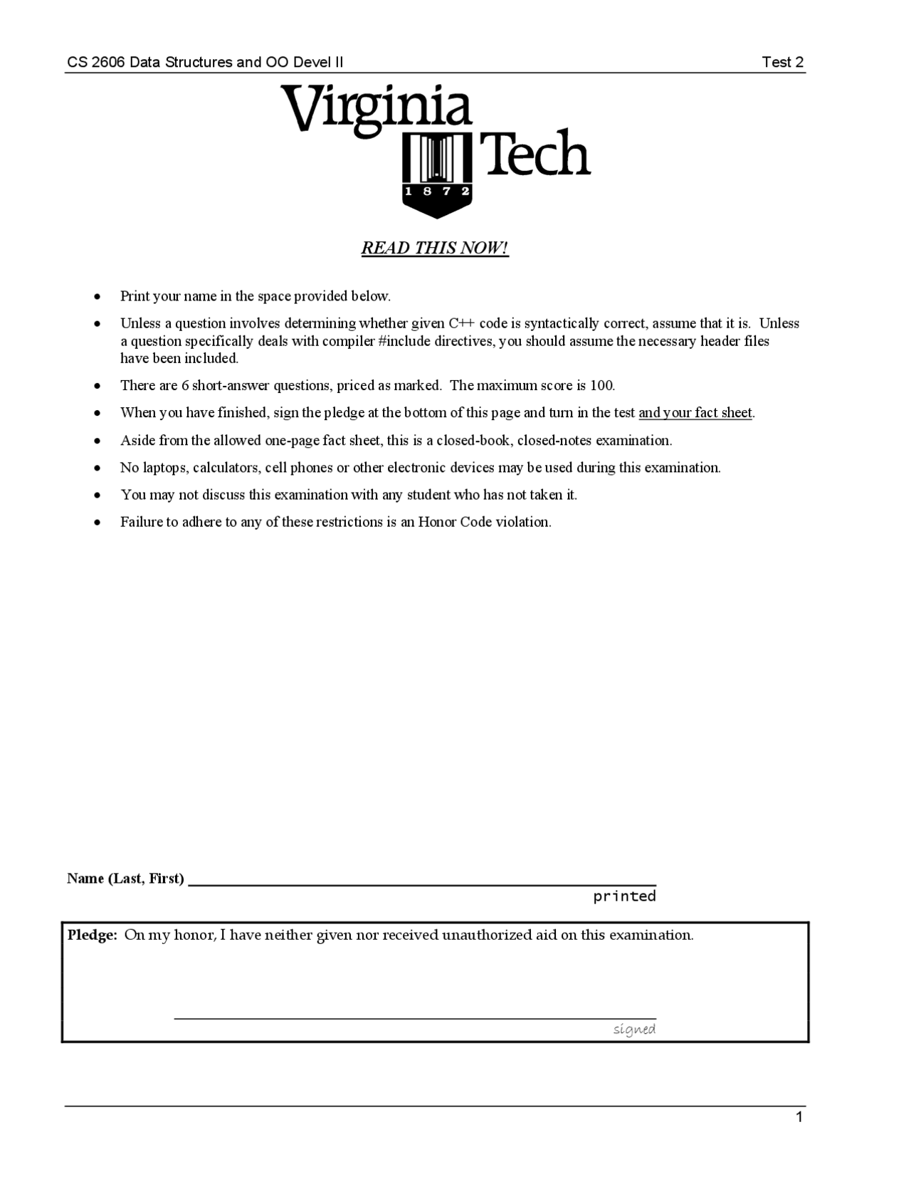 Data Structures And Object Oriented Development Exam 2 To Solutions Cs 2606 Docsity